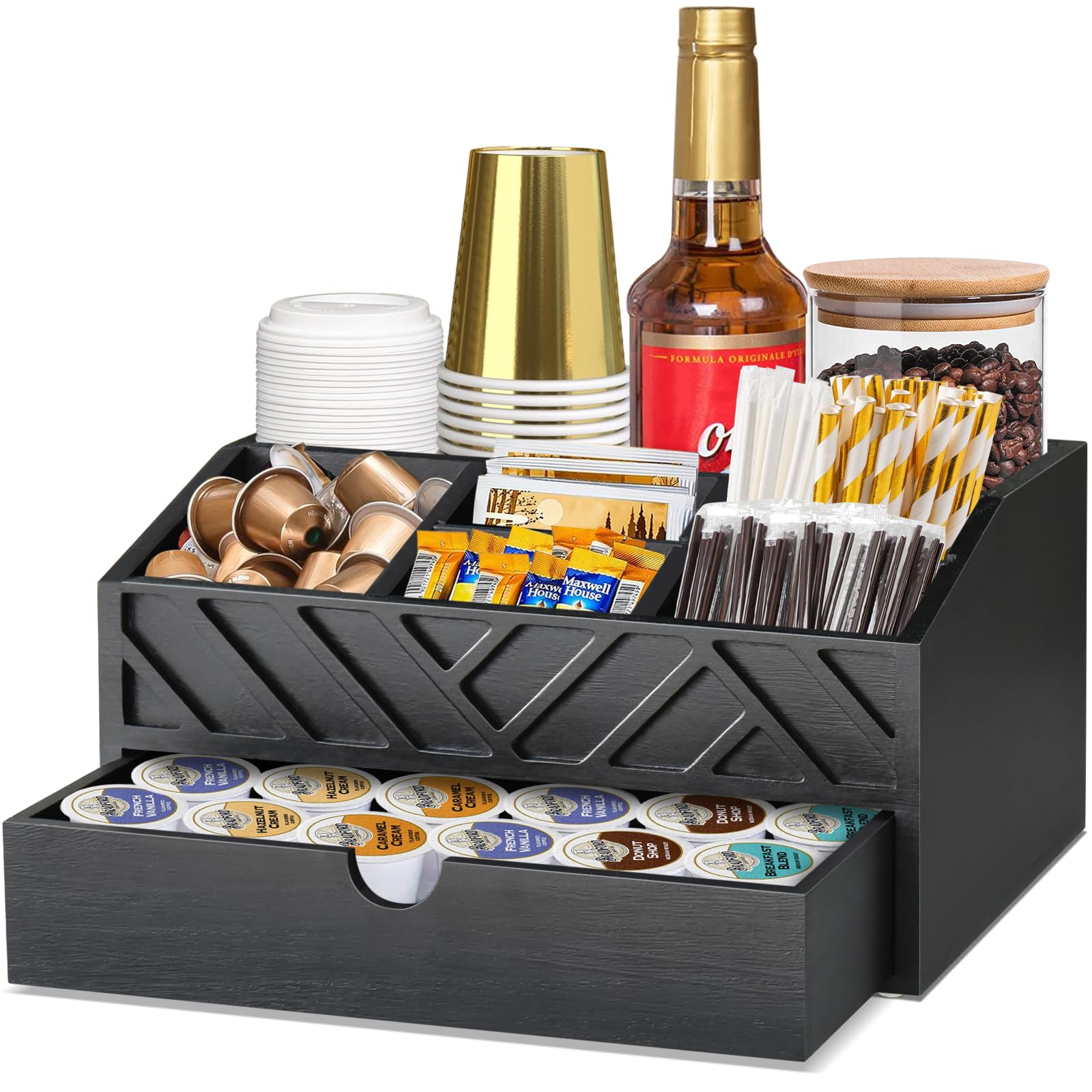 Amazon.com: Coffee Bar Organizer With Drawer, Coffee Station Organizer ...