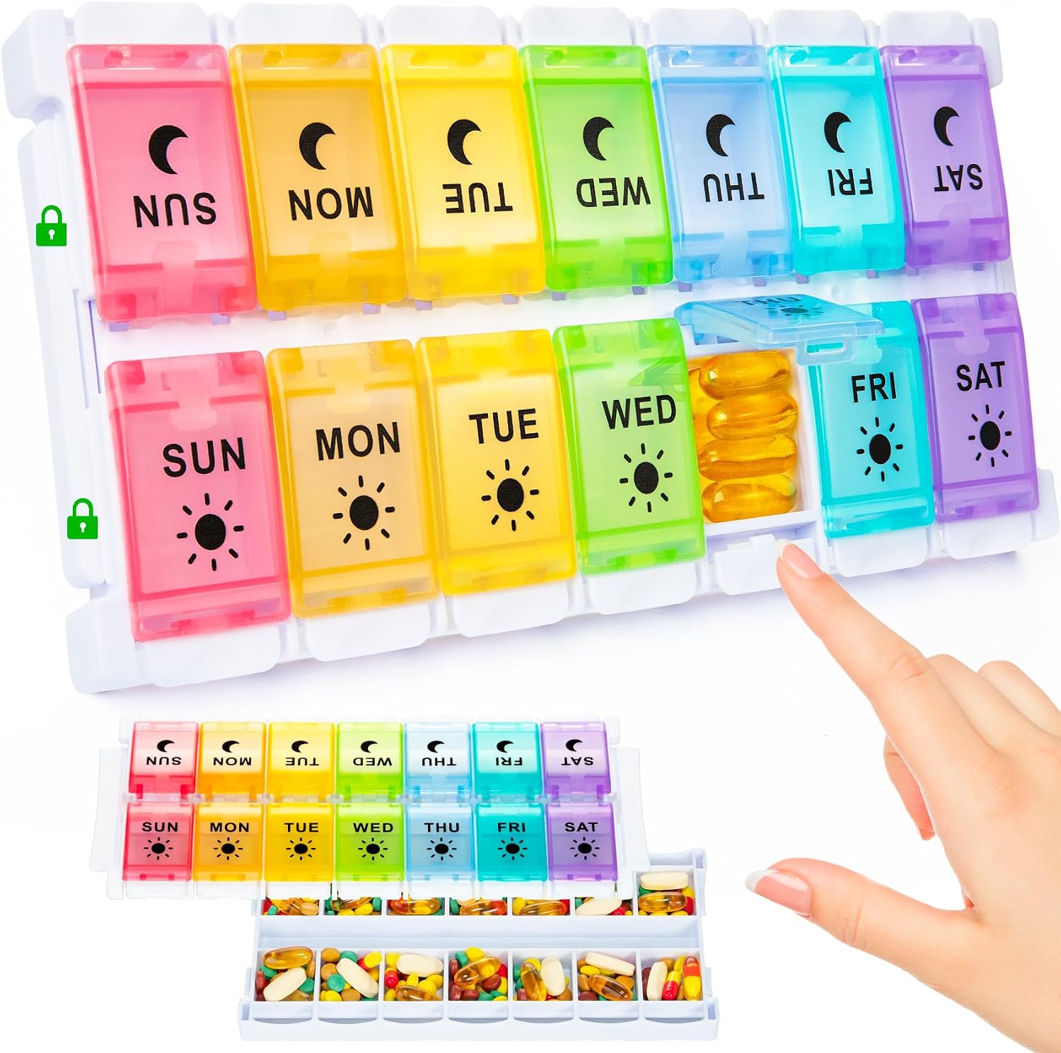 Large 7 Day Pill Organiser 2 Times a Day, Weekly Dosette Box for ...