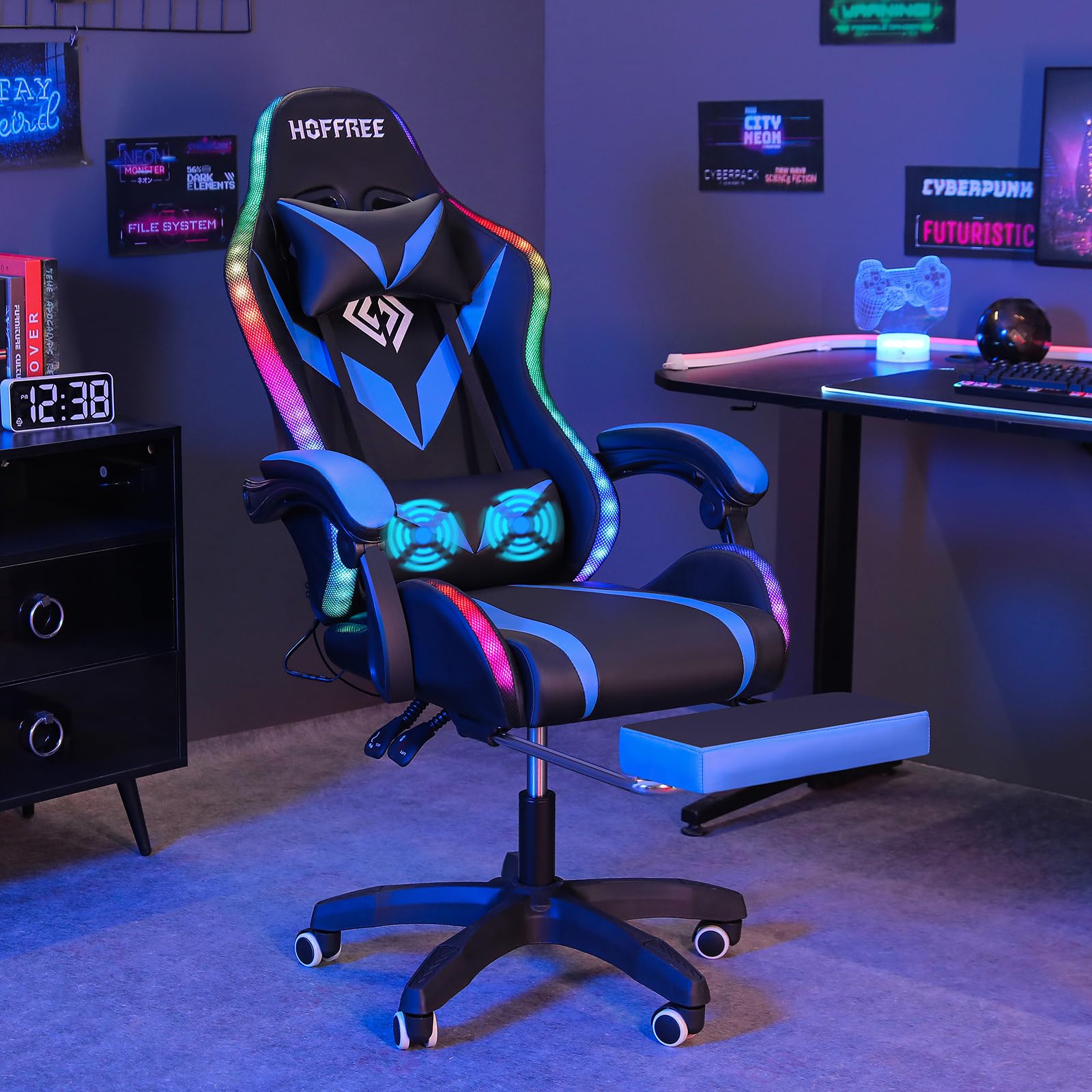 Amazon.com: Gaming Chair with LED Light and Footrest Video Gamer Chairs ...