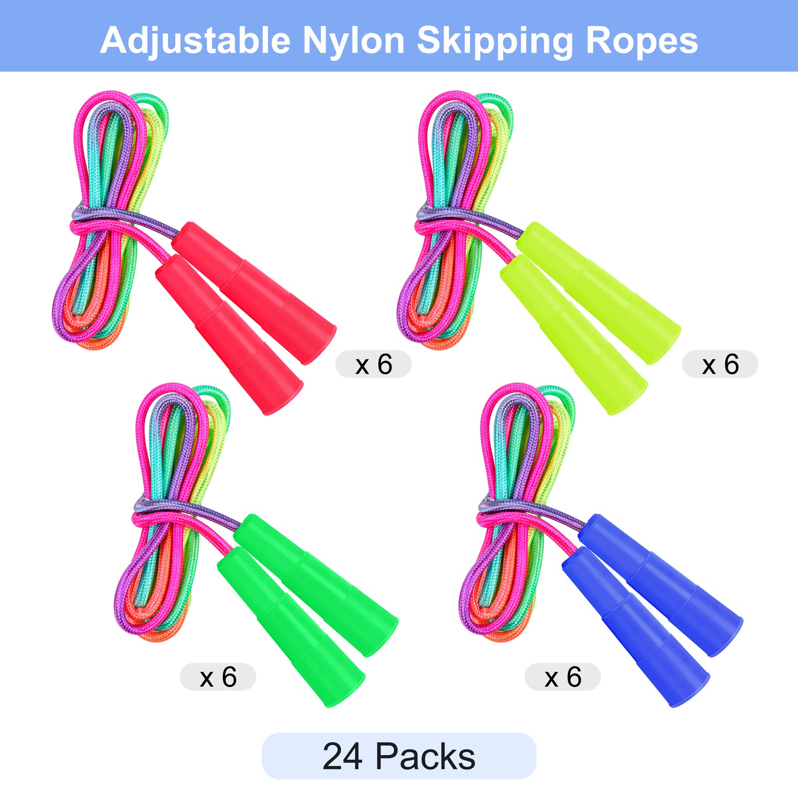 Snapklik.com : 24 Packs Rainbow Jump Rope Set 7.2 Feet Adjustable Nylon ...