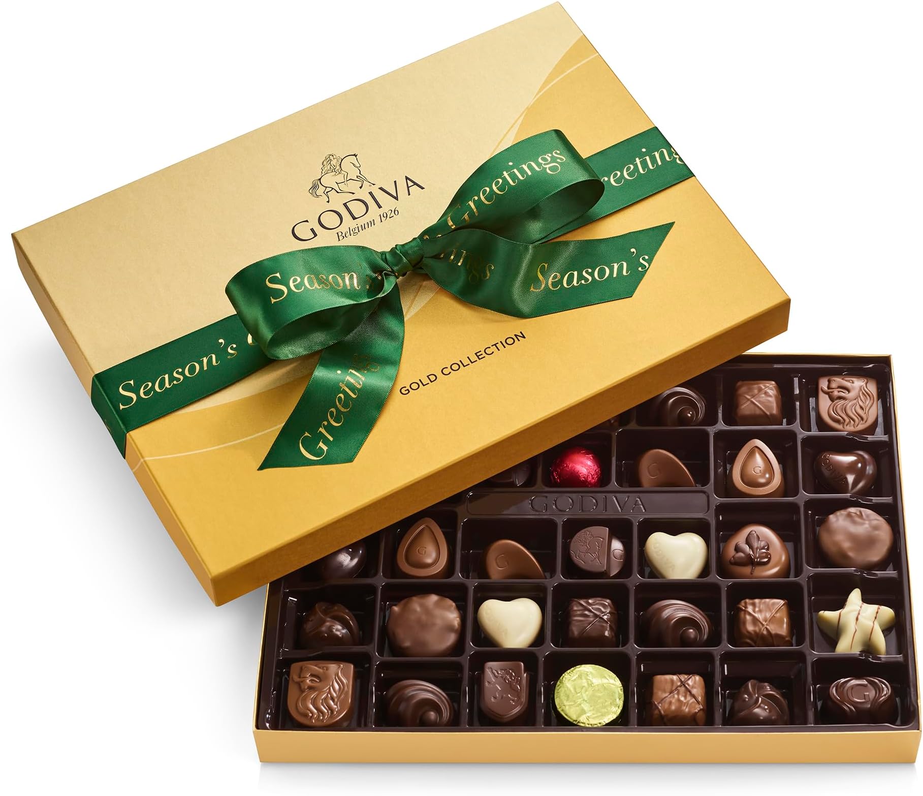 Amazon.com: Godiva Chocolatier Season's Greetings Ribbon 36-Piece Assorted Chocolate Gift Box ...