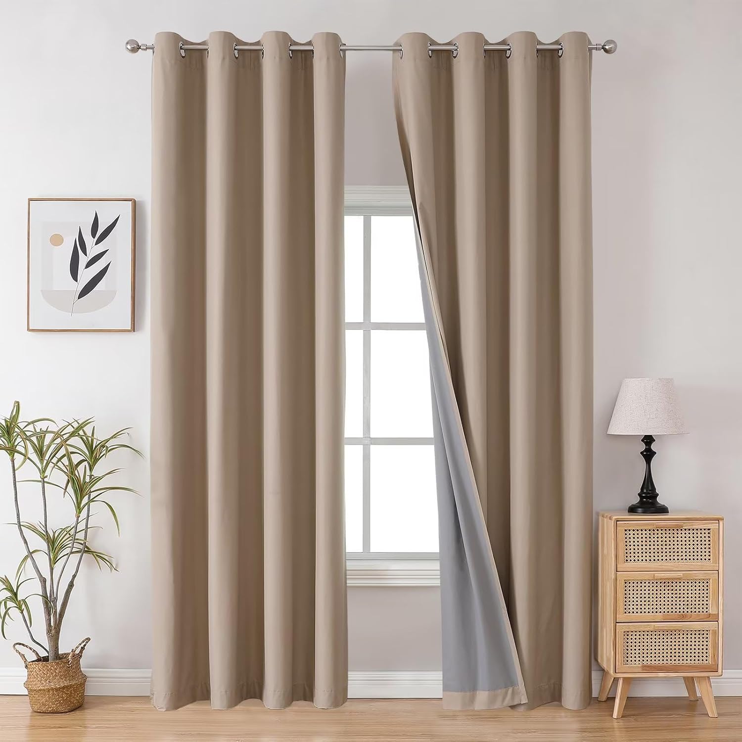 Amazon.com: Joydeco Taupe Blackout Curtains 120 Inches Long 2 Panels ...