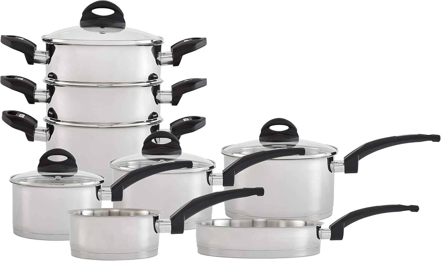 Tower Level Induction Frying Pan and Saucepan Set With Lids, Stay Cool ...