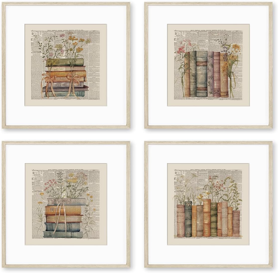 Amazon.com: PLKMN Vintage Floral Wall Decor, Retro Rustic Library Book ...