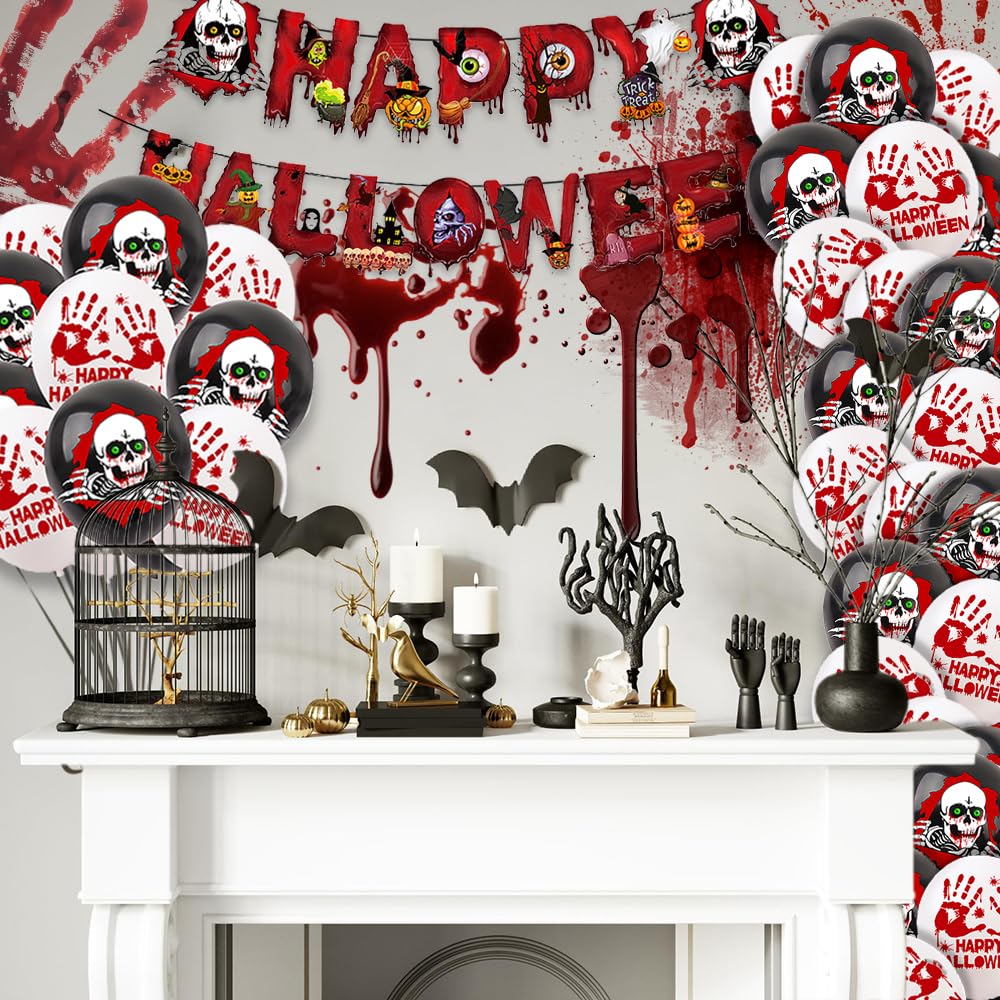 Amazon.com: AIBIIN Halloween Balloons With 1pc Happy Halloween Banner ...