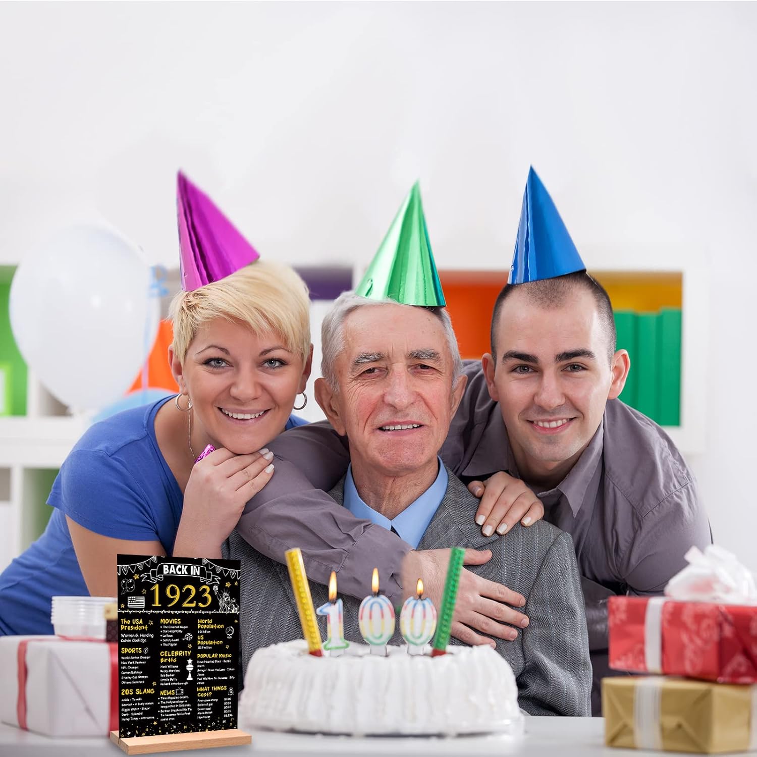 DARUNAXY Cartel acrílico con soporte de 101 años de edad de una cara ...