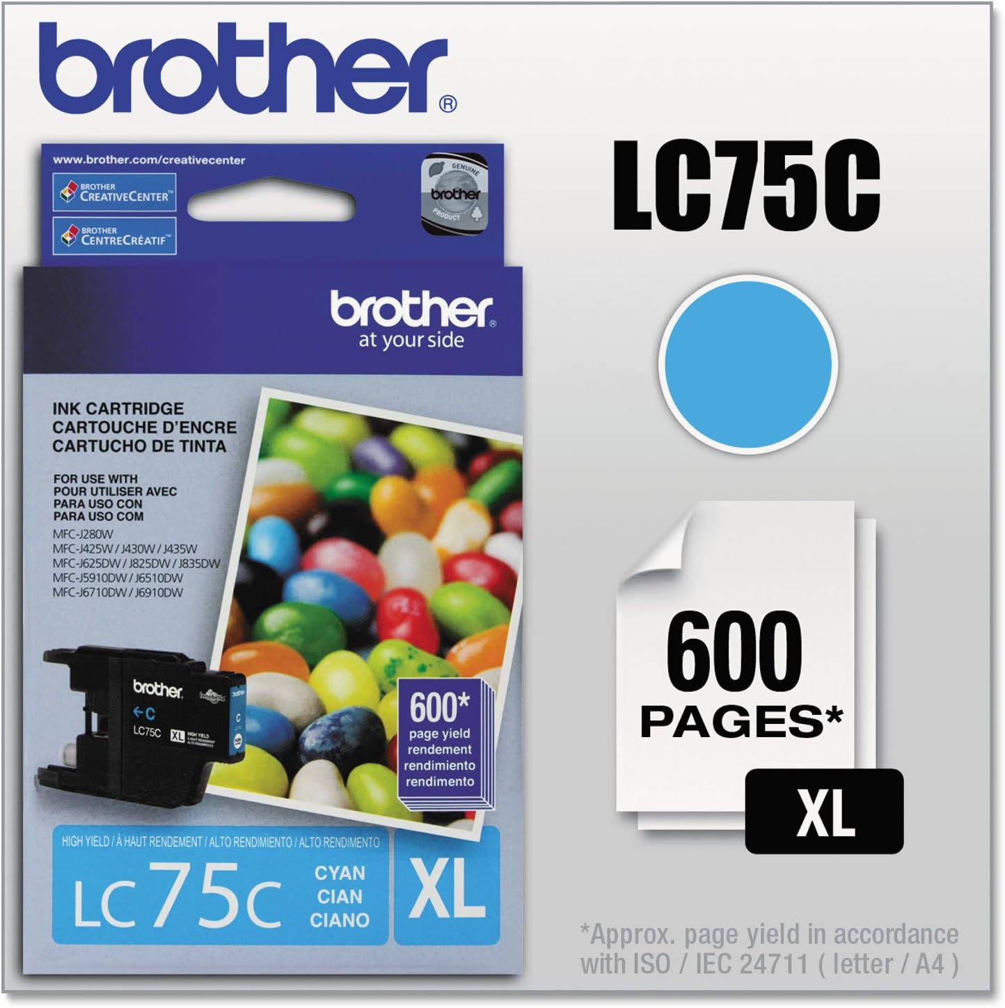 Amazon.com: Brother LC75C High Yield (XL Series) Cyan Cartridge Ink ...