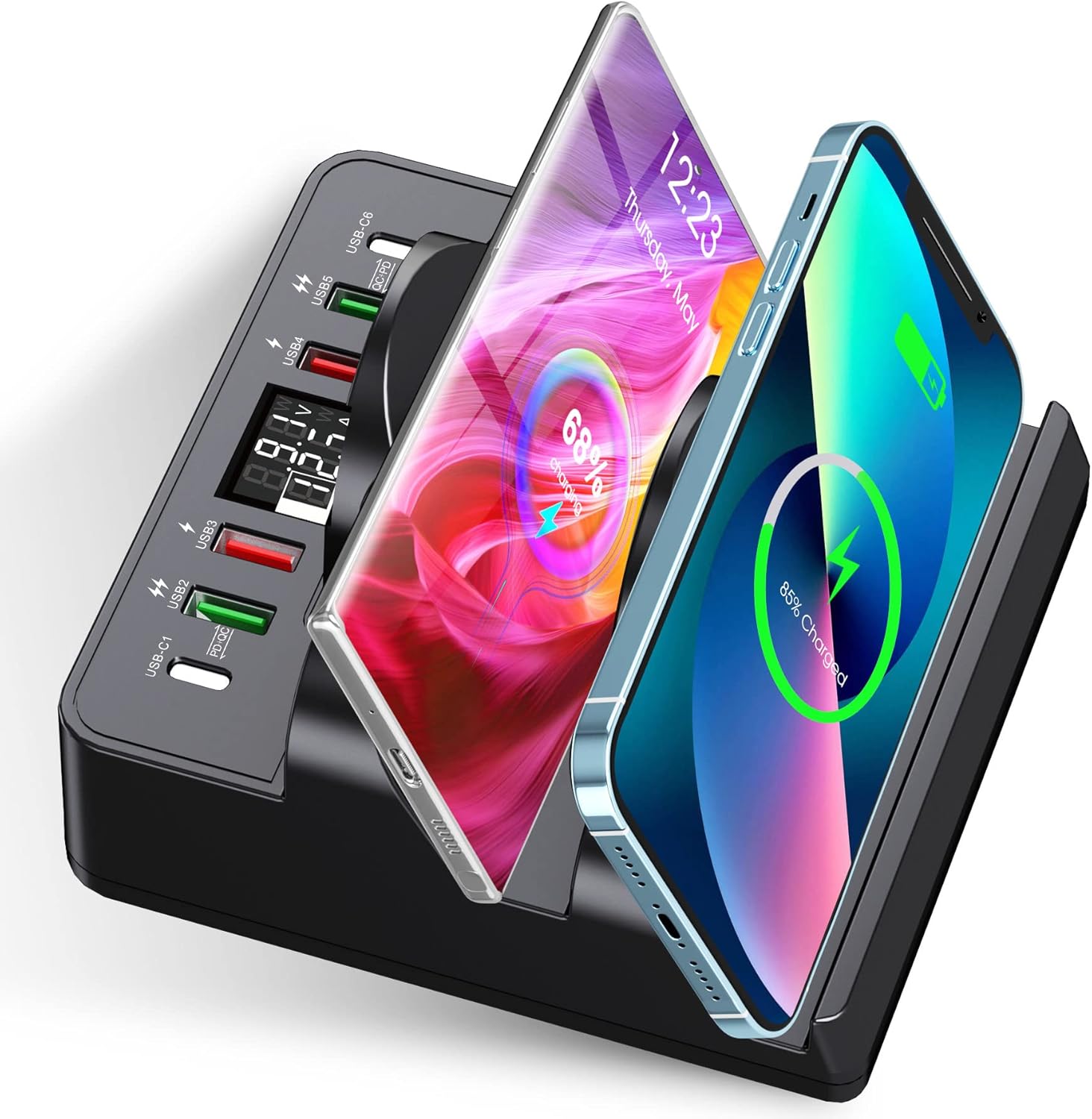 Amazon.com: Wireless Charging Station with USB Ports, 8 in 1 Dual 15W ...