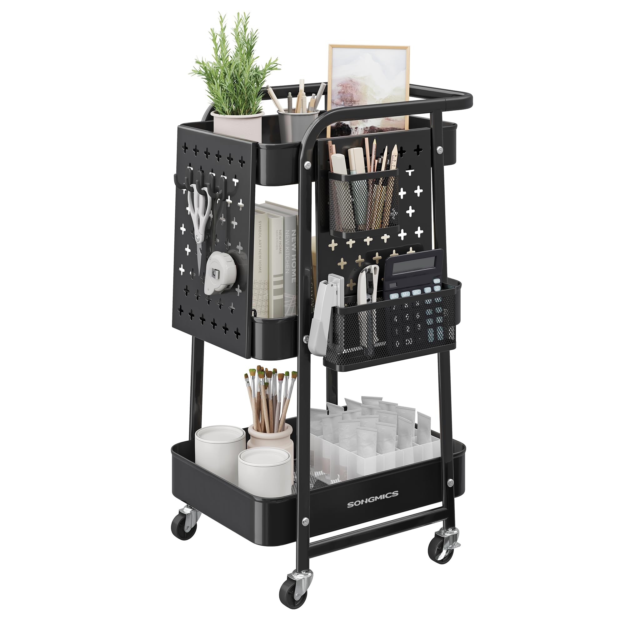 Amazon.com: SONGMICS 3-Tier Storage Cart, Rolling Utility Cart, Metal ...