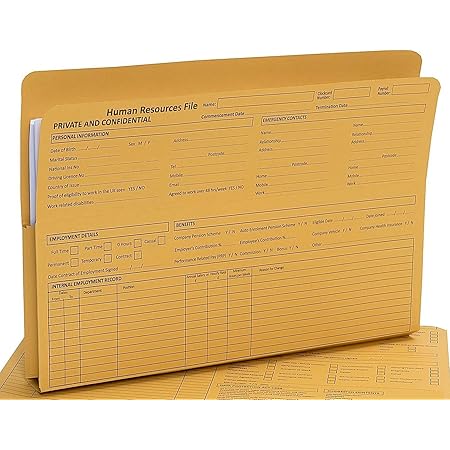 10 x Premium Human Resources Yellow Foolscap File 315 GSM Pre-Printed ...