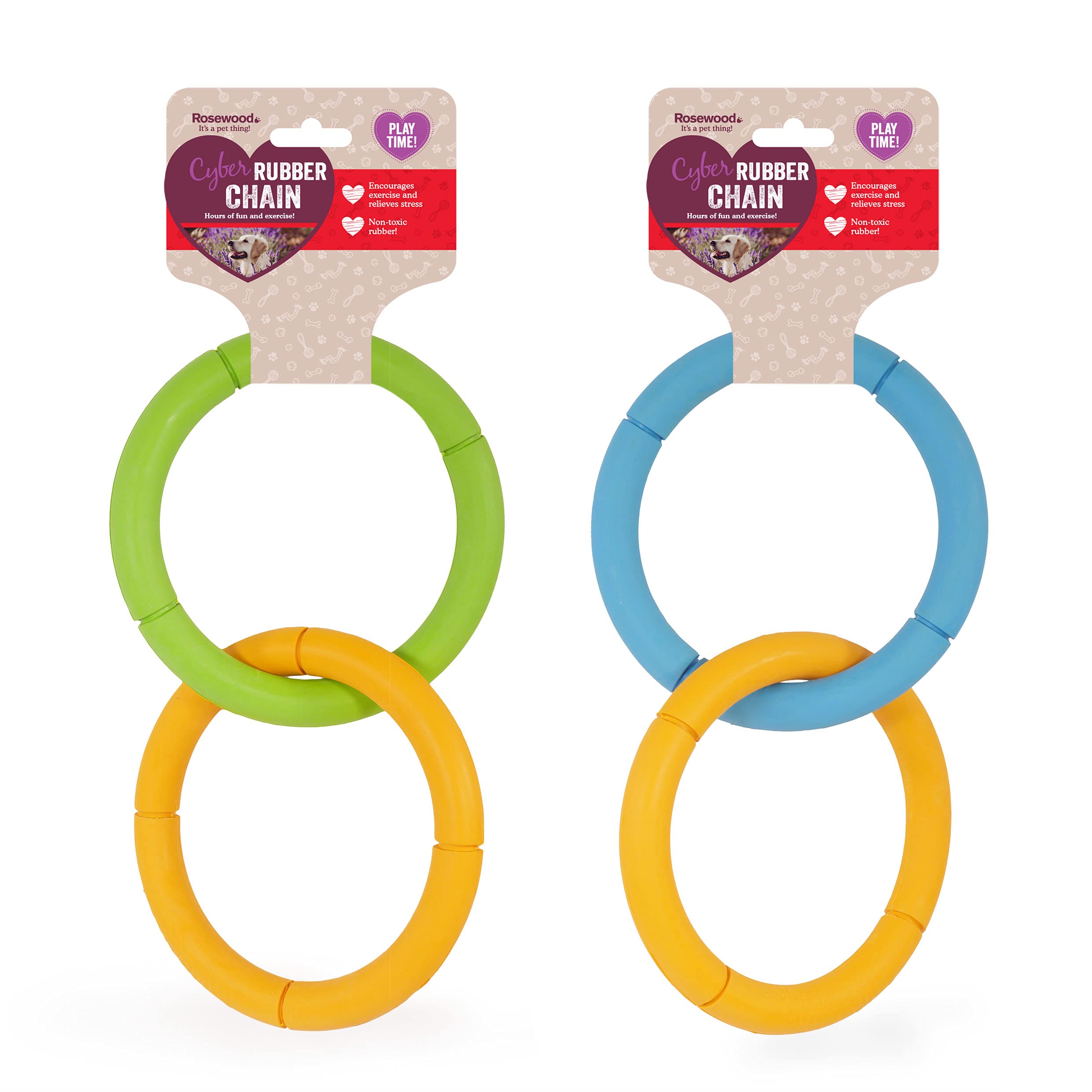 Rosewood Rubber, Tough Chew Resistant, 2 Ring Chain Dog Toy, Assorted ...