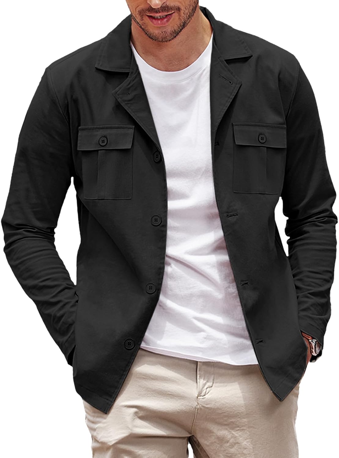 COOFANDY Men's Button Down Shirts Jacket Casual Long Sleeve Shacket ...