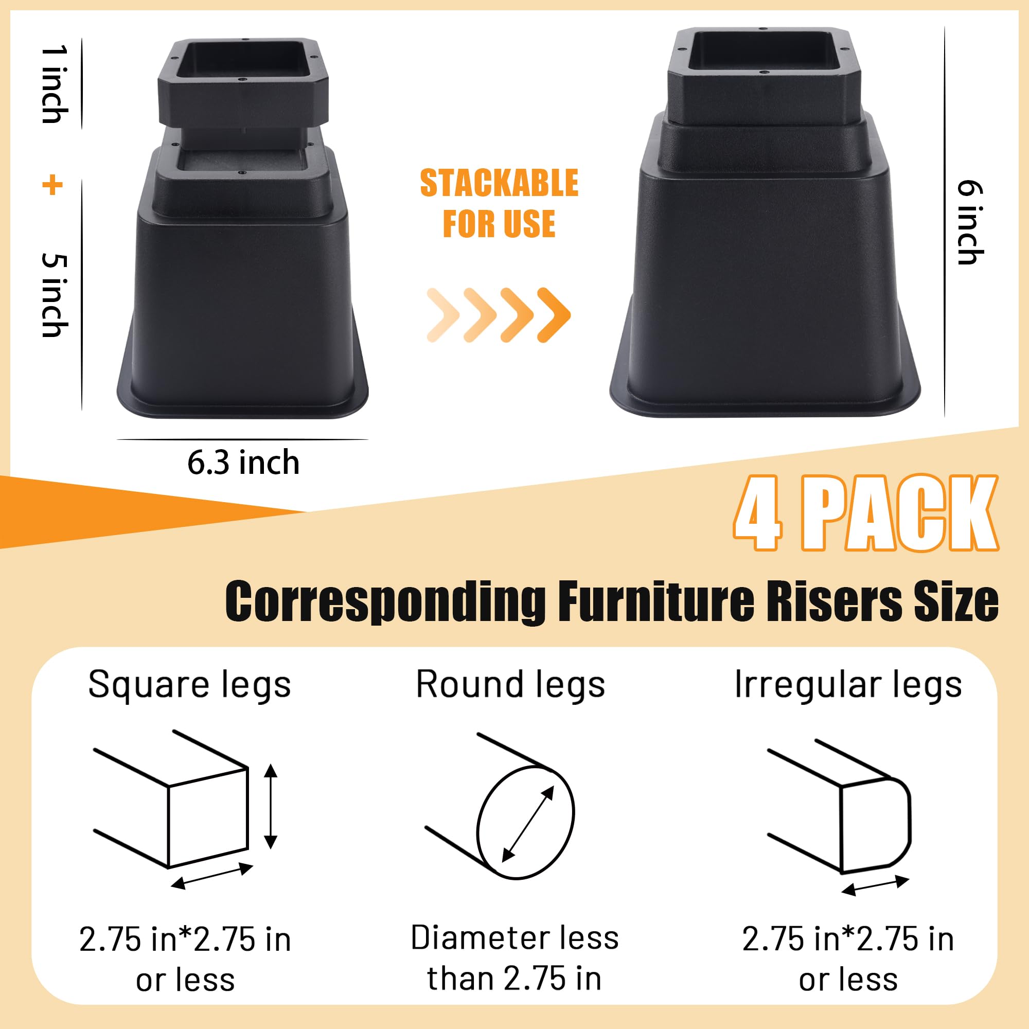 Snapklik.com : Bed Risers 6 Inch Heavy Duty Adjustable Bed Raisers ...