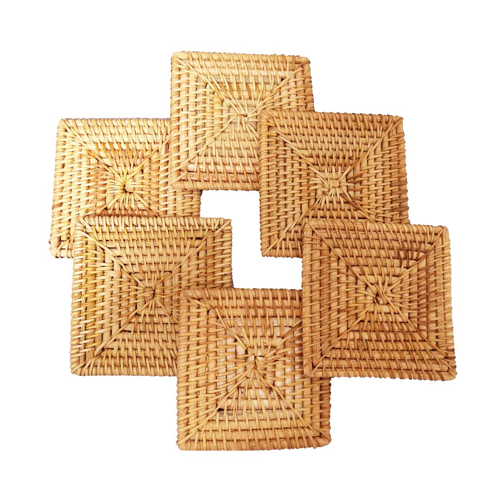 Amazon.com: i-lan 6 Pack Woven Coasters Set for Drink, 4 Inch Square ...
