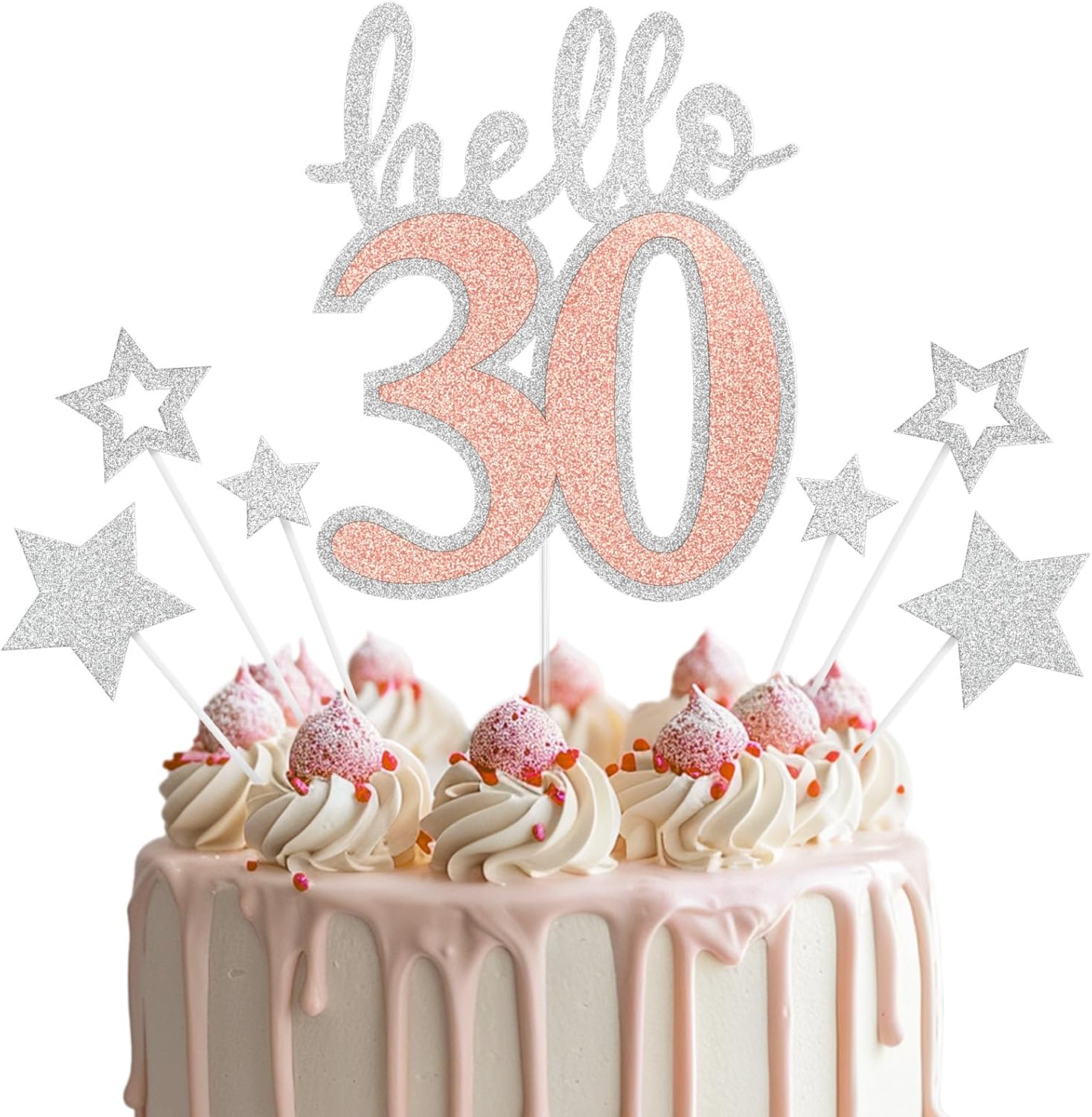 Amazon.com: Hello 30 Cake Topper - Silver Rose Gold 30th Birthday ...