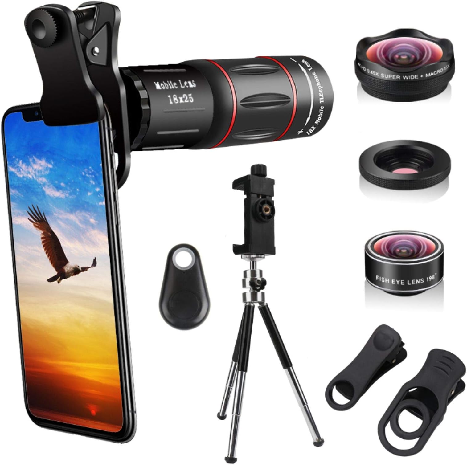 Amazon.com: Cell Phone Camera Lenses Kit, 4 in 1 18X Telescopic Zoom ...