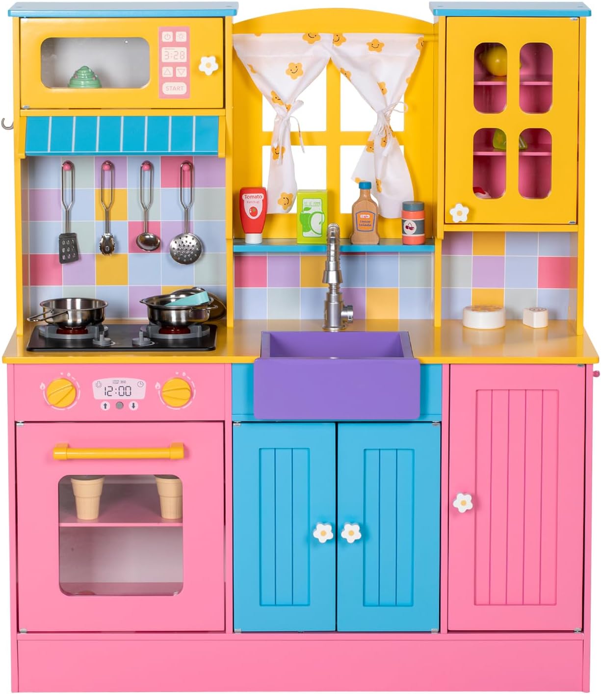 Amazon.com: BRINJOY Kids Kitchen Playset, Wooden Pretend Play Kitchen ...