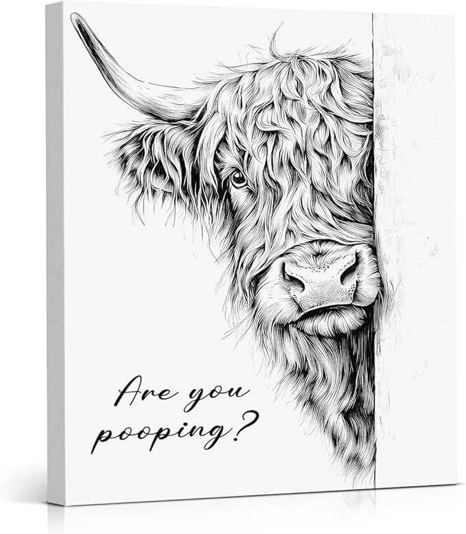 Amazon.com: YJIKRTVT Funny Bathroom Wall Art, Highland Cow Are You ...