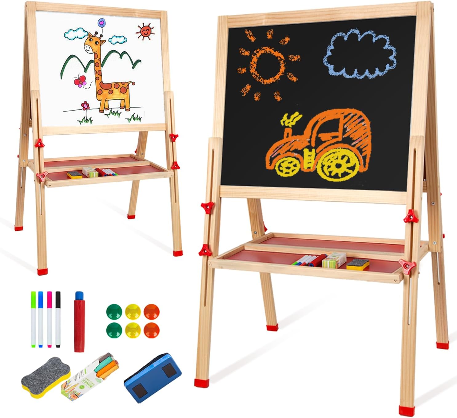 Amazon.com: Wooden Art Easel for Kids, Adjustable Kids Easel,Double ...