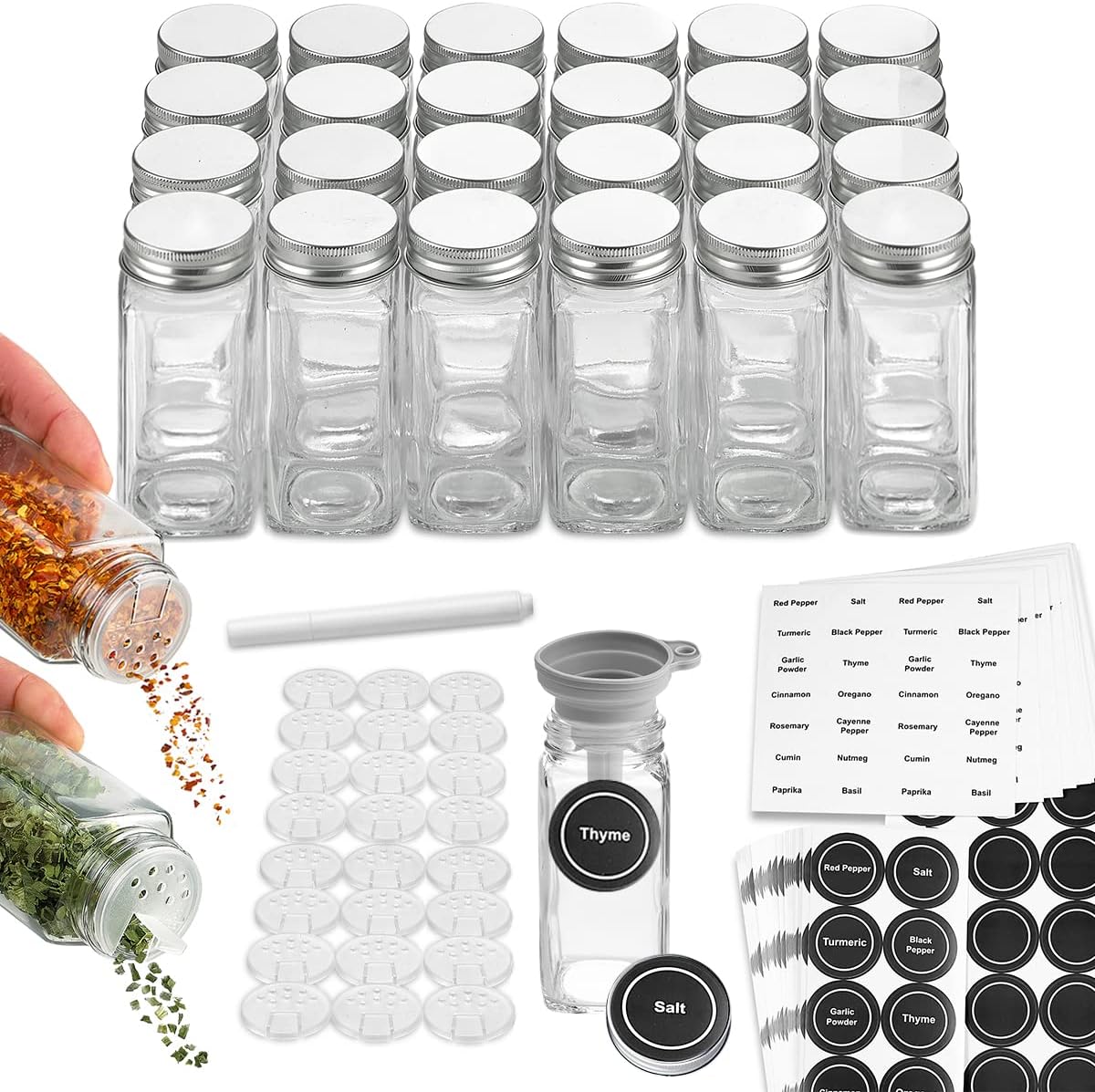 Amazon.com: Spice Bottles Empty Glass with Labels 4 oz - 24 Piece Spice ...
