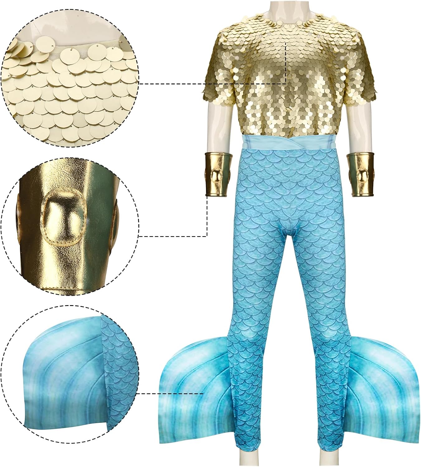 CUSFULL Mens King Cosplay Merman Father Costume Prince Crown Wristlets ...