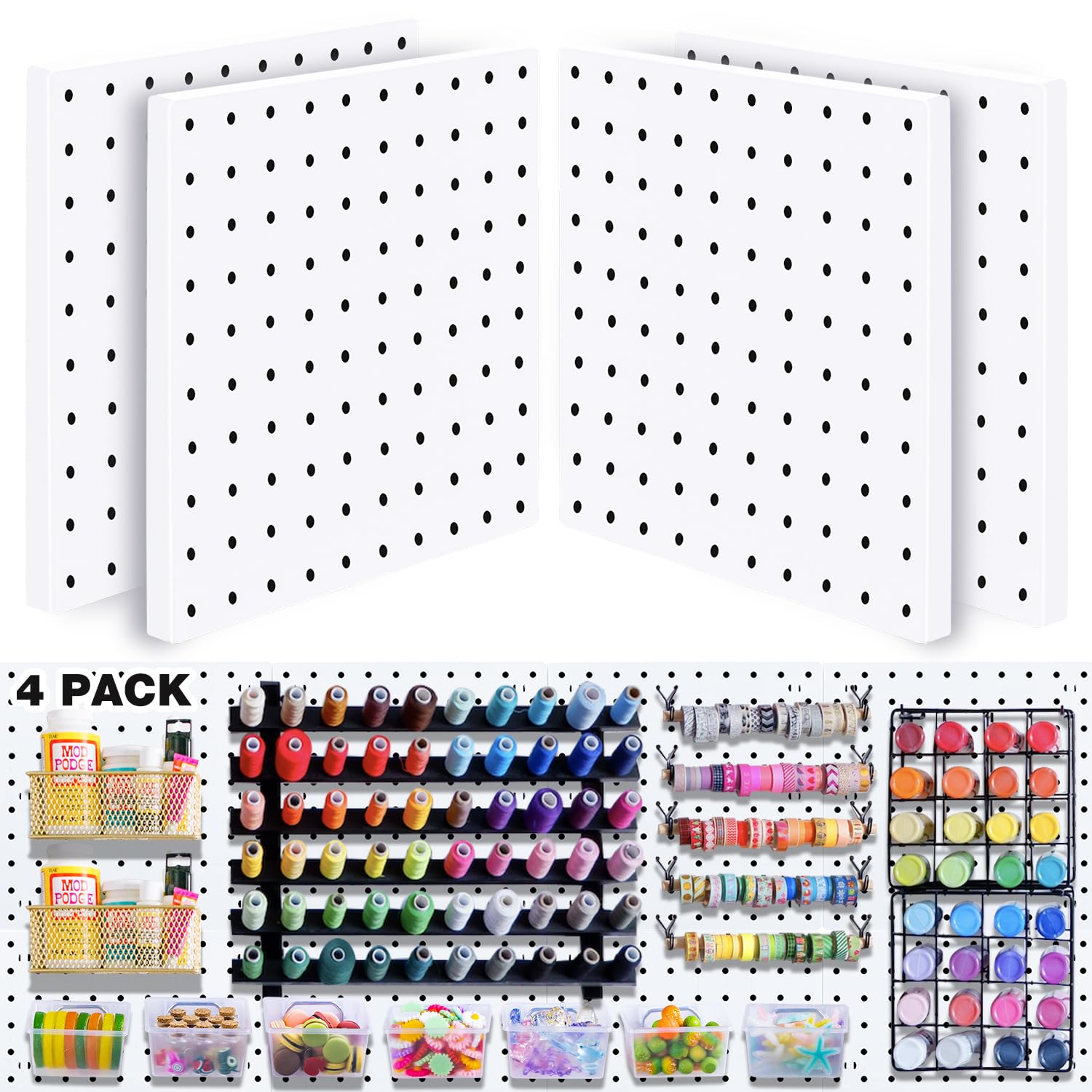 4Pcs Peg board, Pegboard Wall Organizer Panels, Wall Mount Display ...