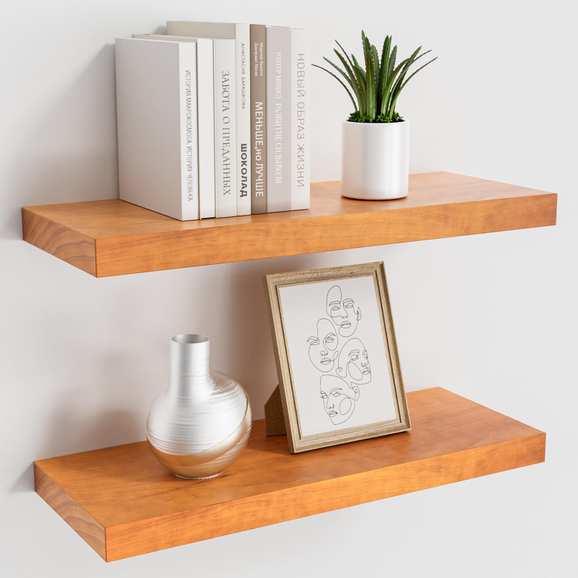 Amazon.com: Vivelove Natural Wood Floating Shelves Set of 2 - Bathroom ...
