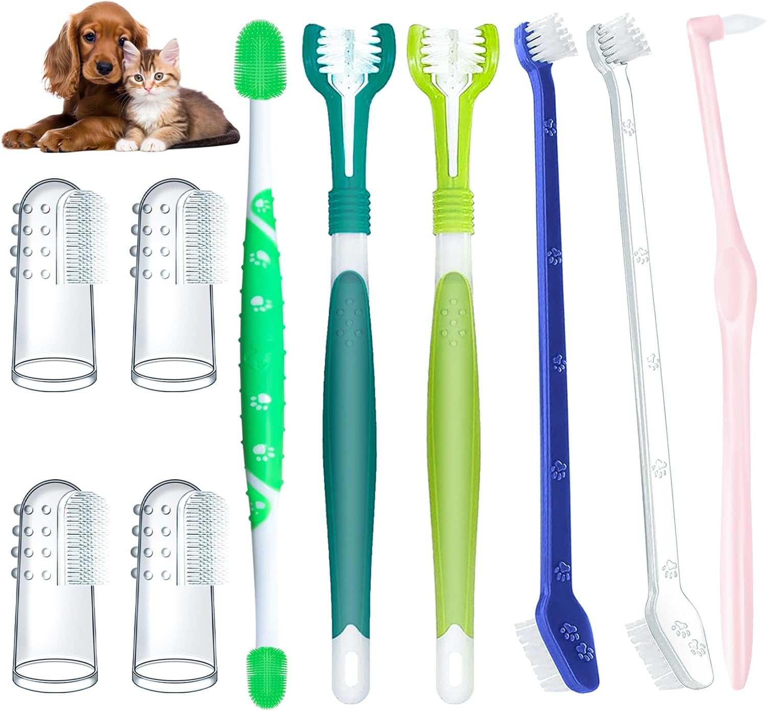 STSAIL 10 Pack Dog Toothbrush Cat Toothbrush Three Sided Dog Tooth ...