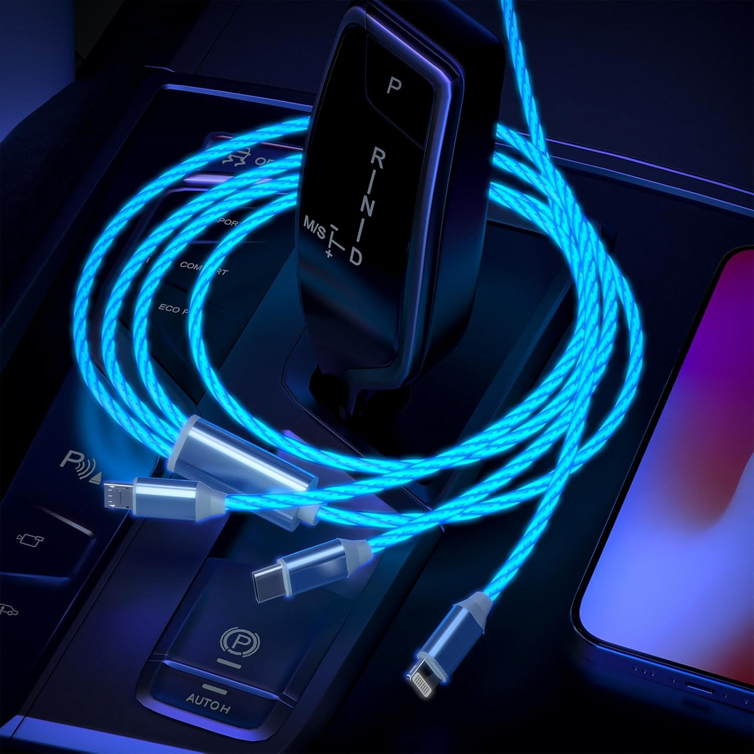 LED Light Up iPhone Flowing Multi Charging Cable 3-in-1 Charger Cables Lightning Cable with USB ...