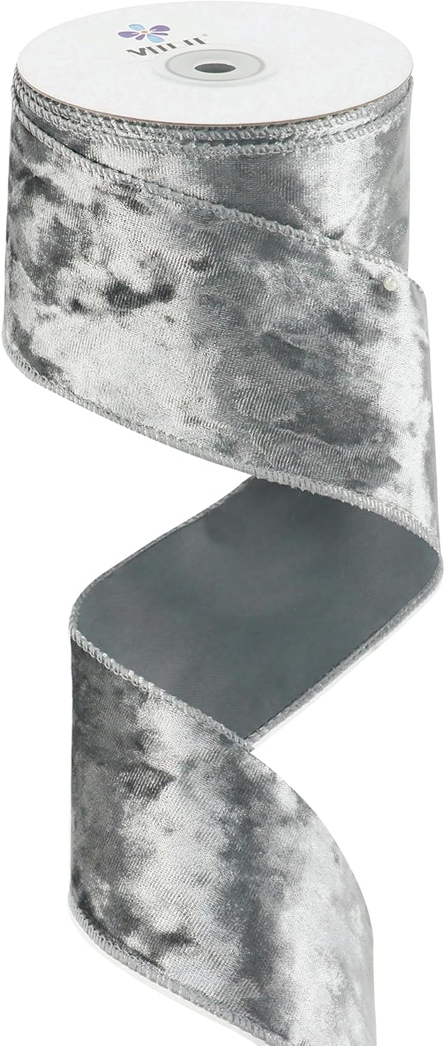 Amazon.com: MEEDEE Silver Velvet Ribbon - 2.5 Inch Wired Velvet Crushed ...