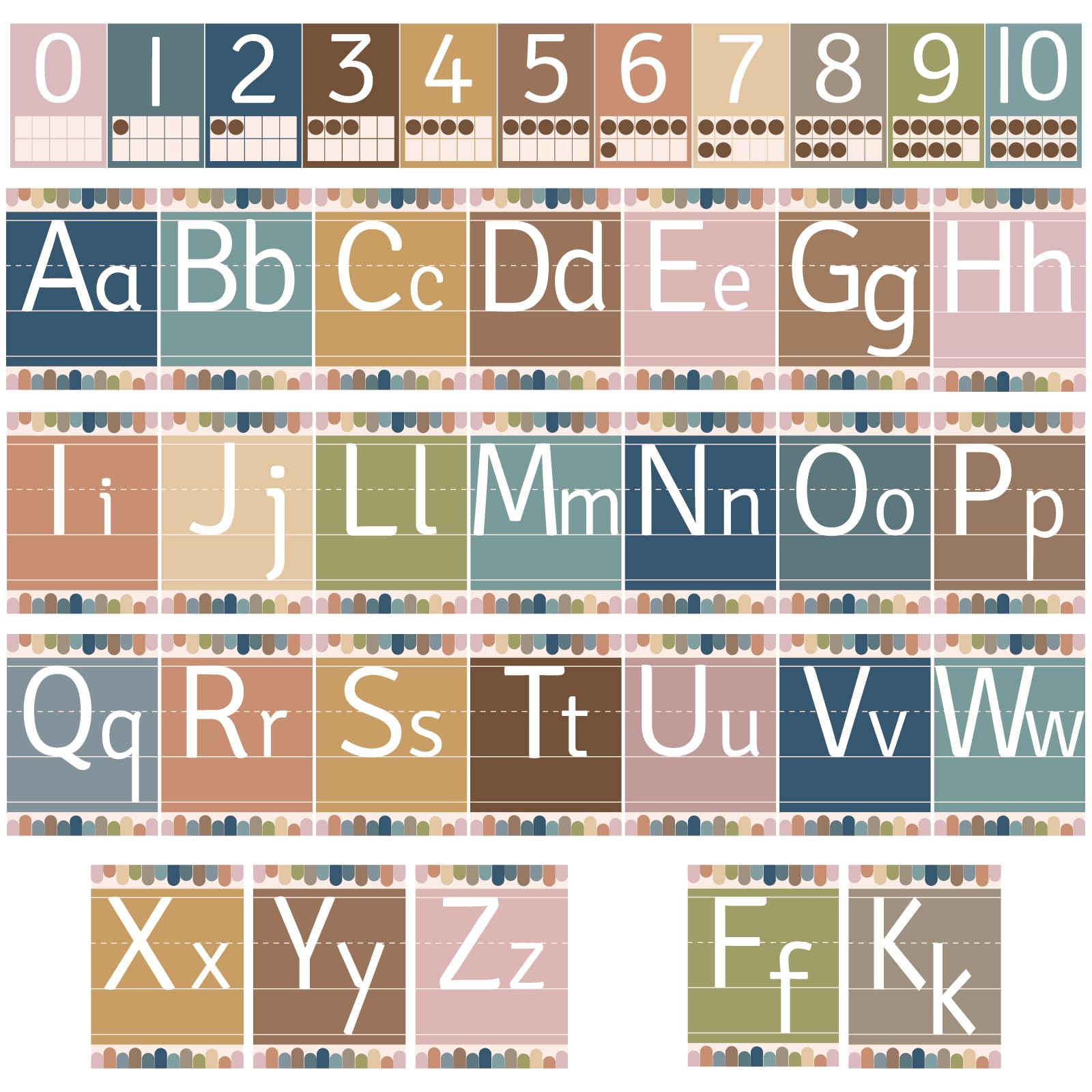 Greenery Theme Alphabet 37 Pcs Boho Bulletin Board ABC Posters And 0-10 ...