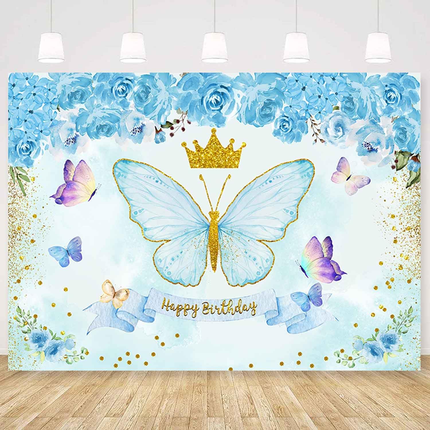 Amazon.com : Sensfun Blue Butterfly Birthday Backdrop Girls Light Blue ...