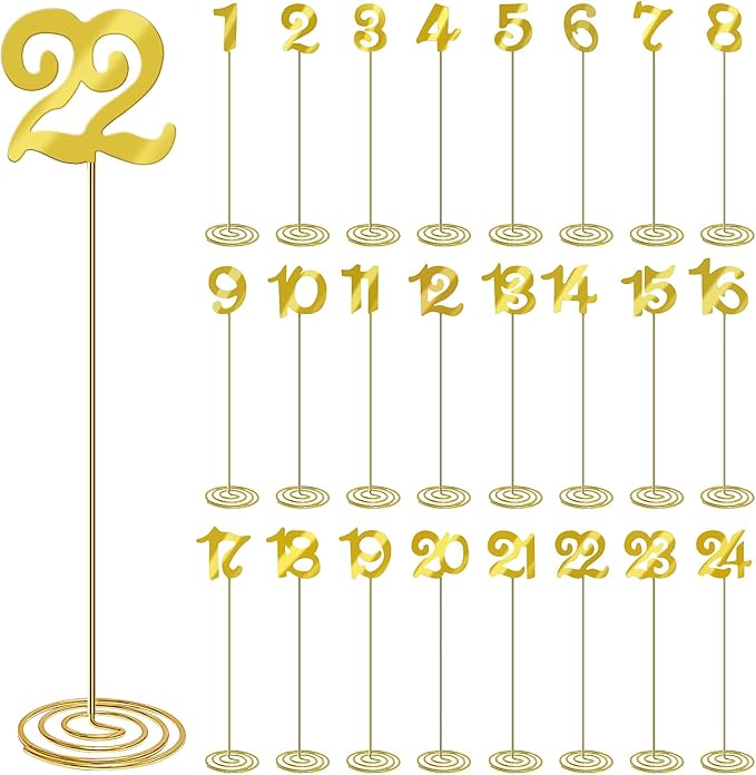Amazon.com: Isohit 24 Pcs Metal Gold Table Numbers 1-24 for Wedding ...