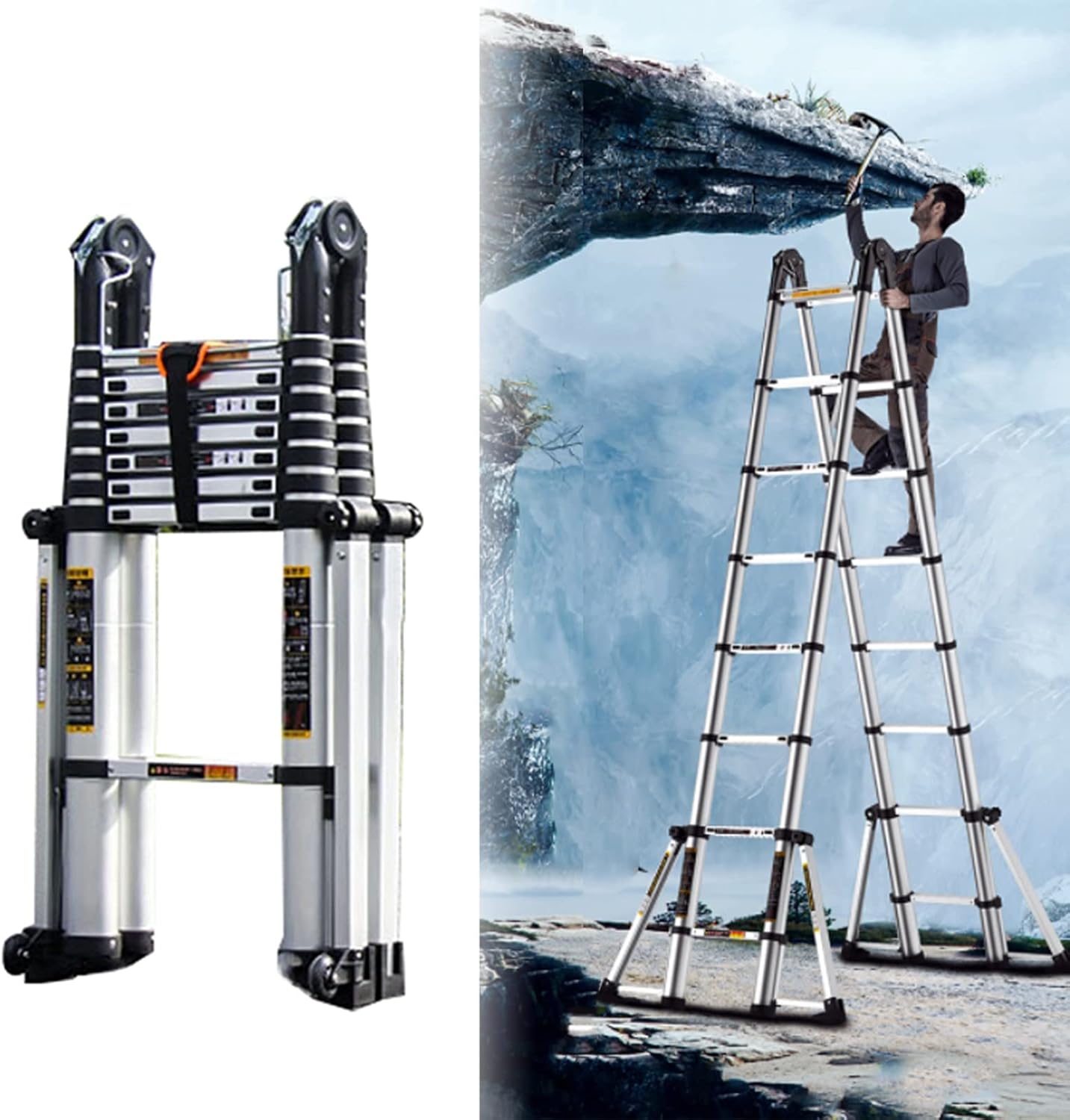 Telescopic Ladder Tallest Retractable Ladder with Support Bar, Almighty ...