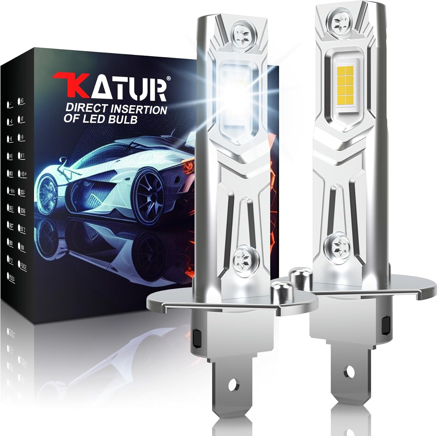 KATUR Bombilla H1 LED 22000LM 6000K Blanco, Bombilla LED H1 para Faros De Coche 100W 500% Brillo ...