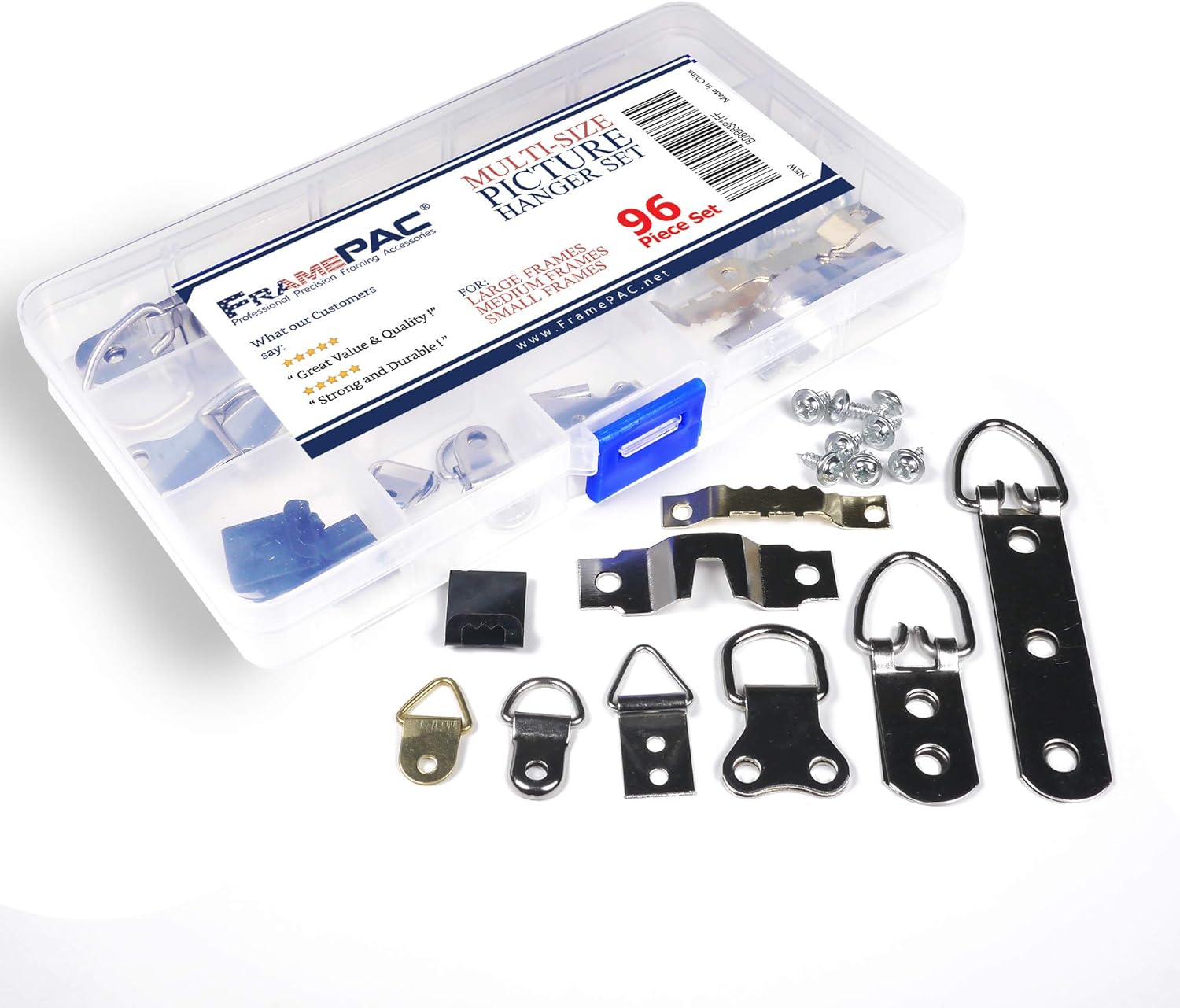 FramePac 96PCS Picture Hanger Set with Screw Sawtooth Triangle & D-Ring ...