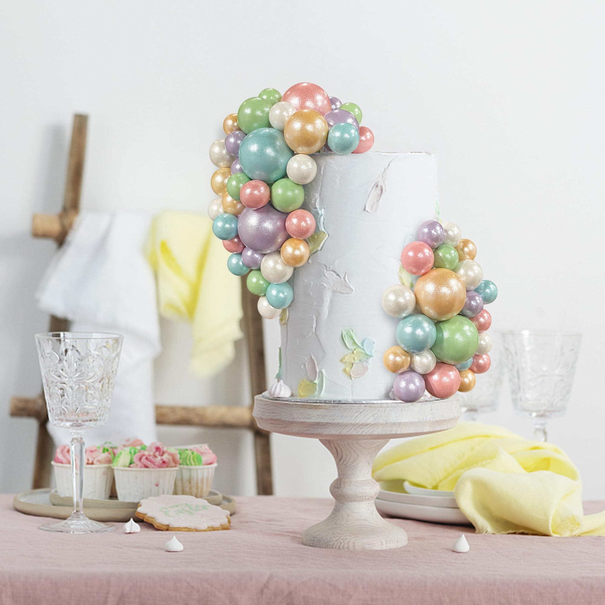 56 PCS Ball Cake Picks Colorful Ball Shaped Cake Topper Pearl Balls ...