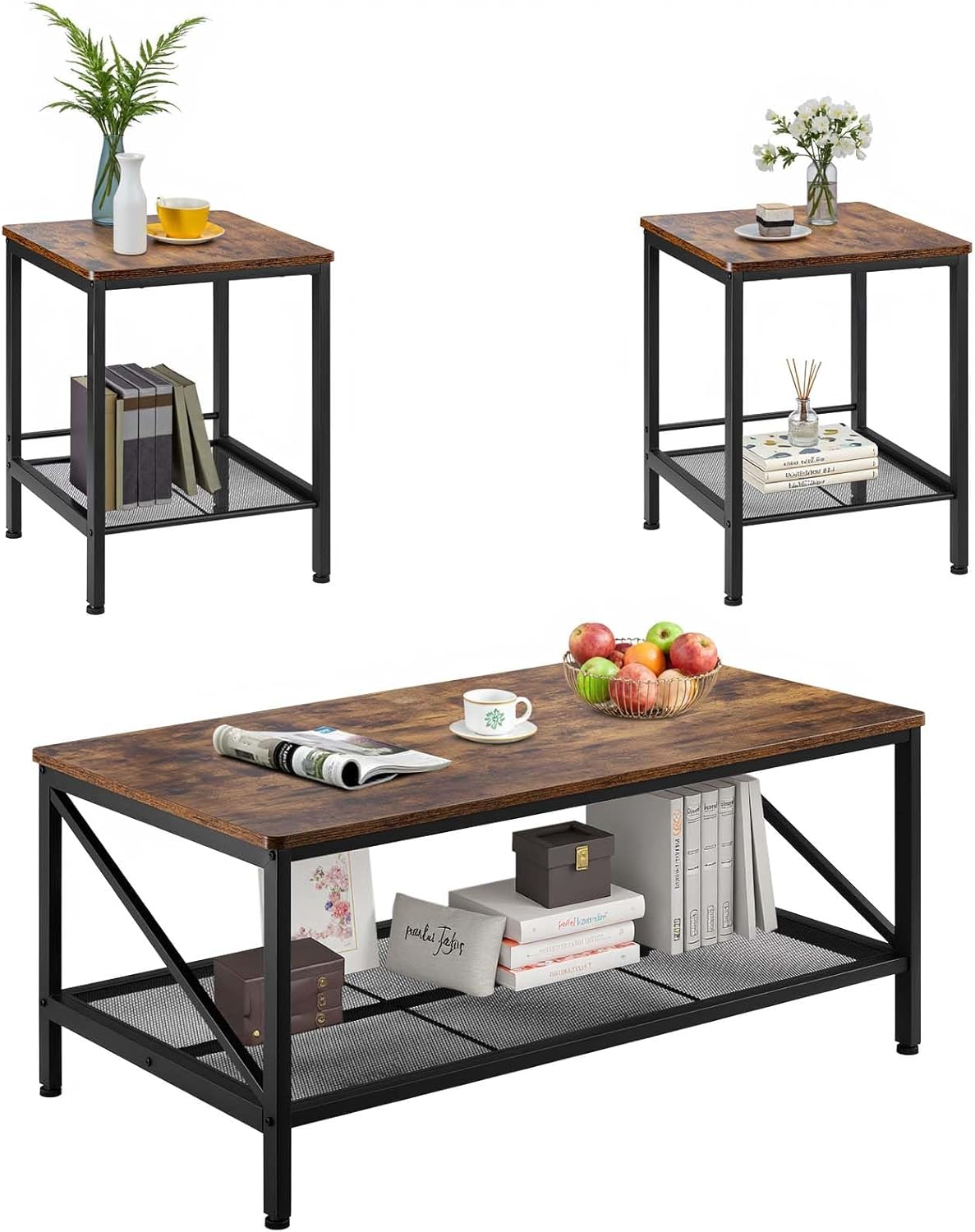 Amazon.com: VEVOR 3 Pieces Living Room Table Sets, 41.3 in Industrial ...
