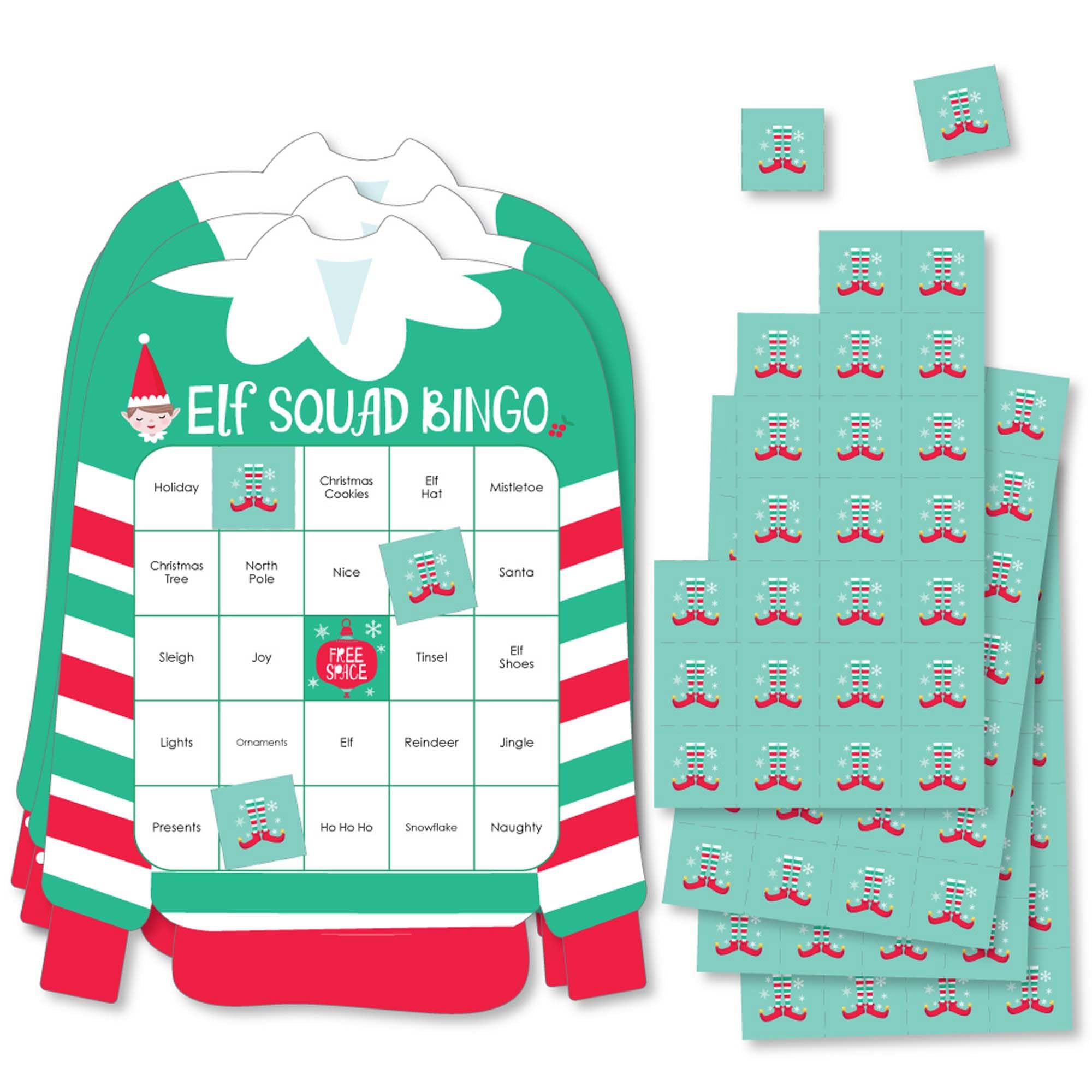 Amazon.com: Big Dot of Happiness Elf Squad - Bingo Cards and Markers ...