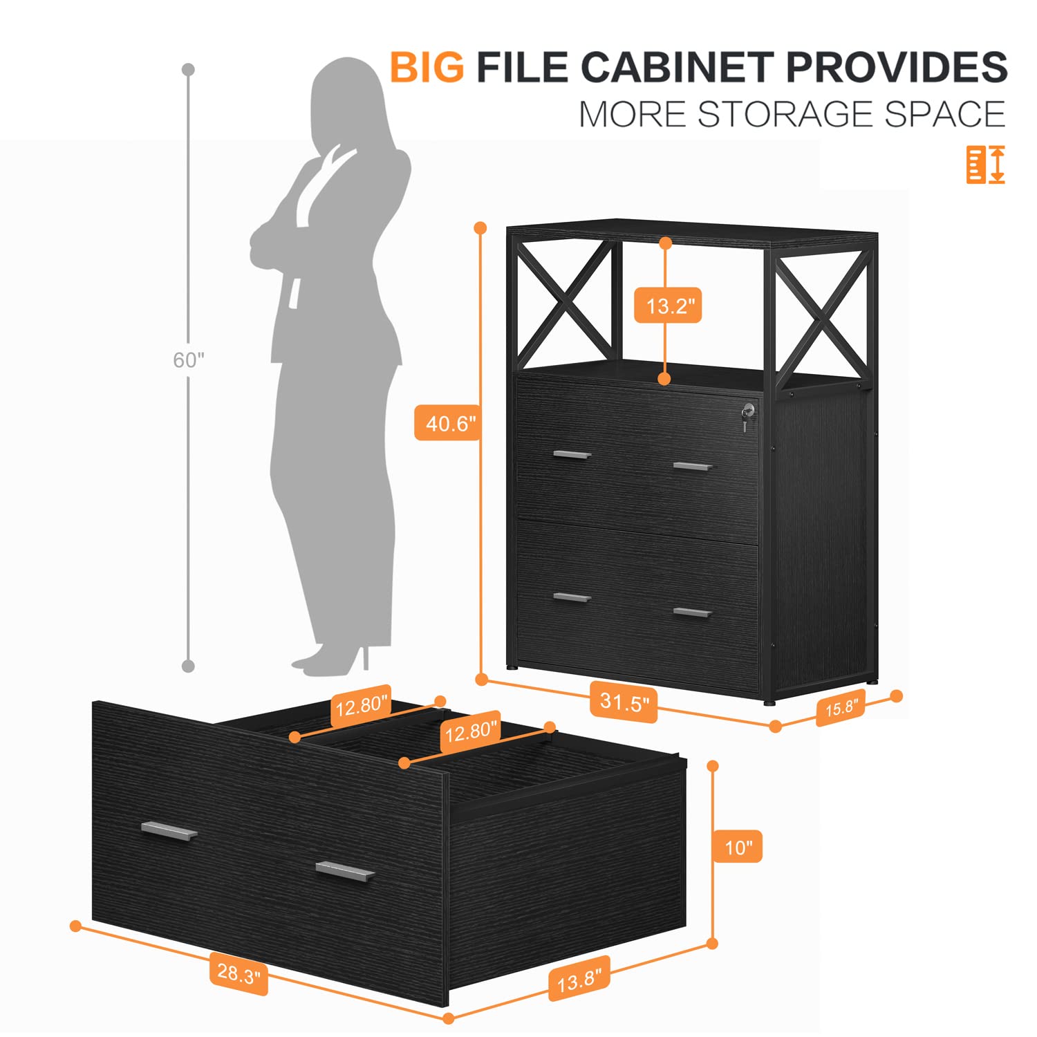 Raybee Filing Cabinet for Home Office Lateral File Cabinet with 2 Big ...