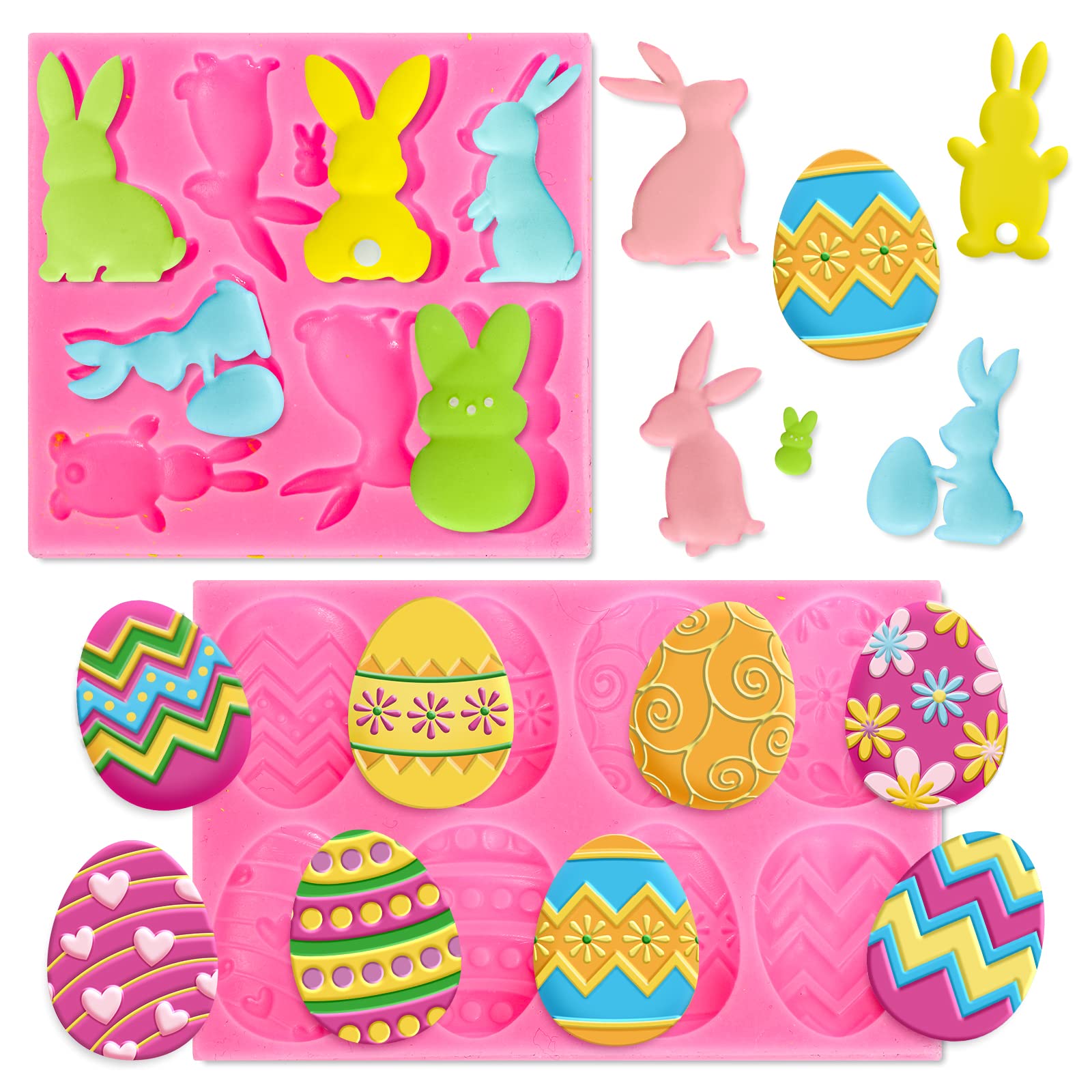 Amazon.com: Whaline 2Pcs Easter Fondant Molds Cute Bunny Rabbit 3D ...