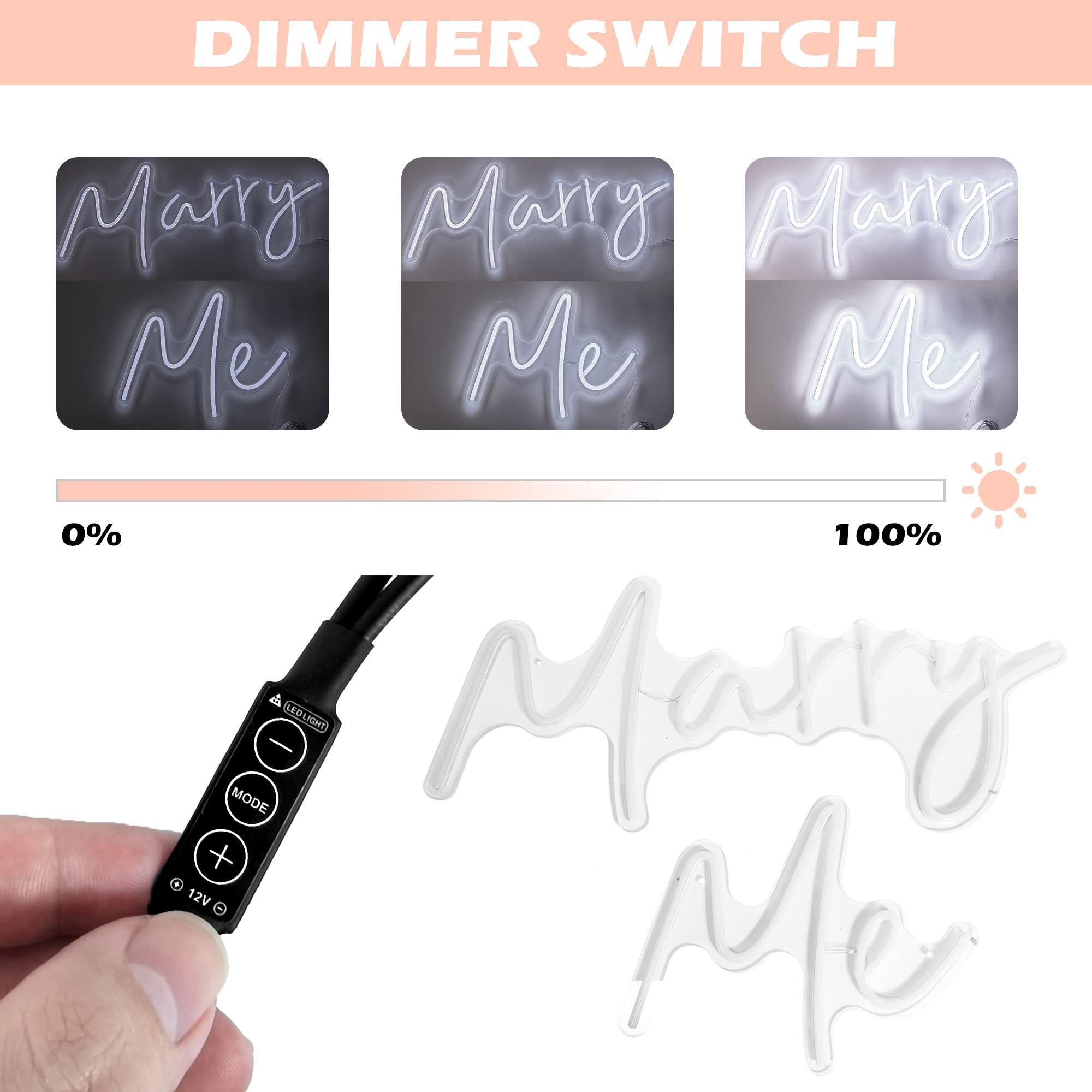 Royxen Marry Me Neon Sign Cordless, 36’’x10'' Large Size Transparent ...