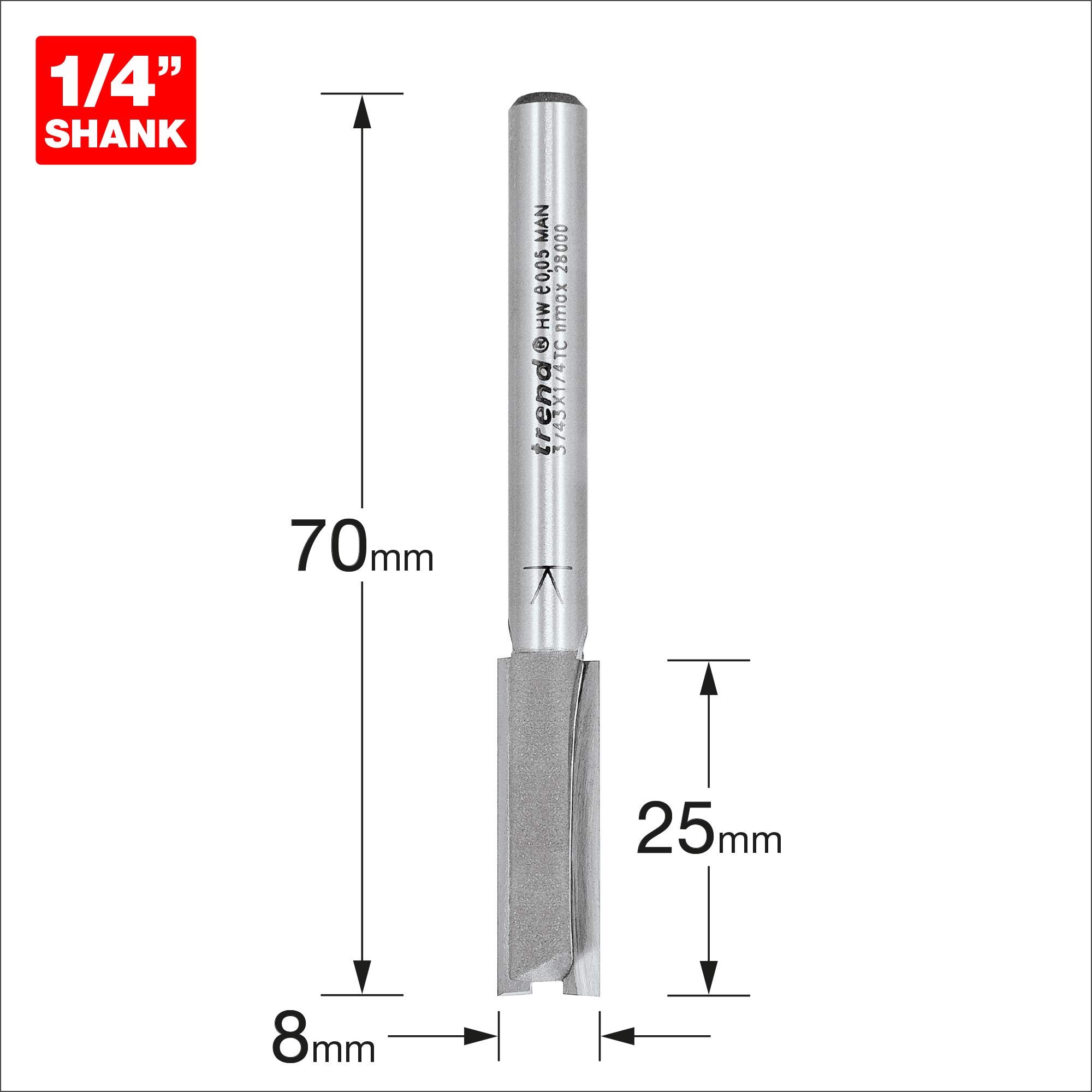 Trend Professional Straight Two Flute Router Cutter Bit, 1/4 Inch Shank ...