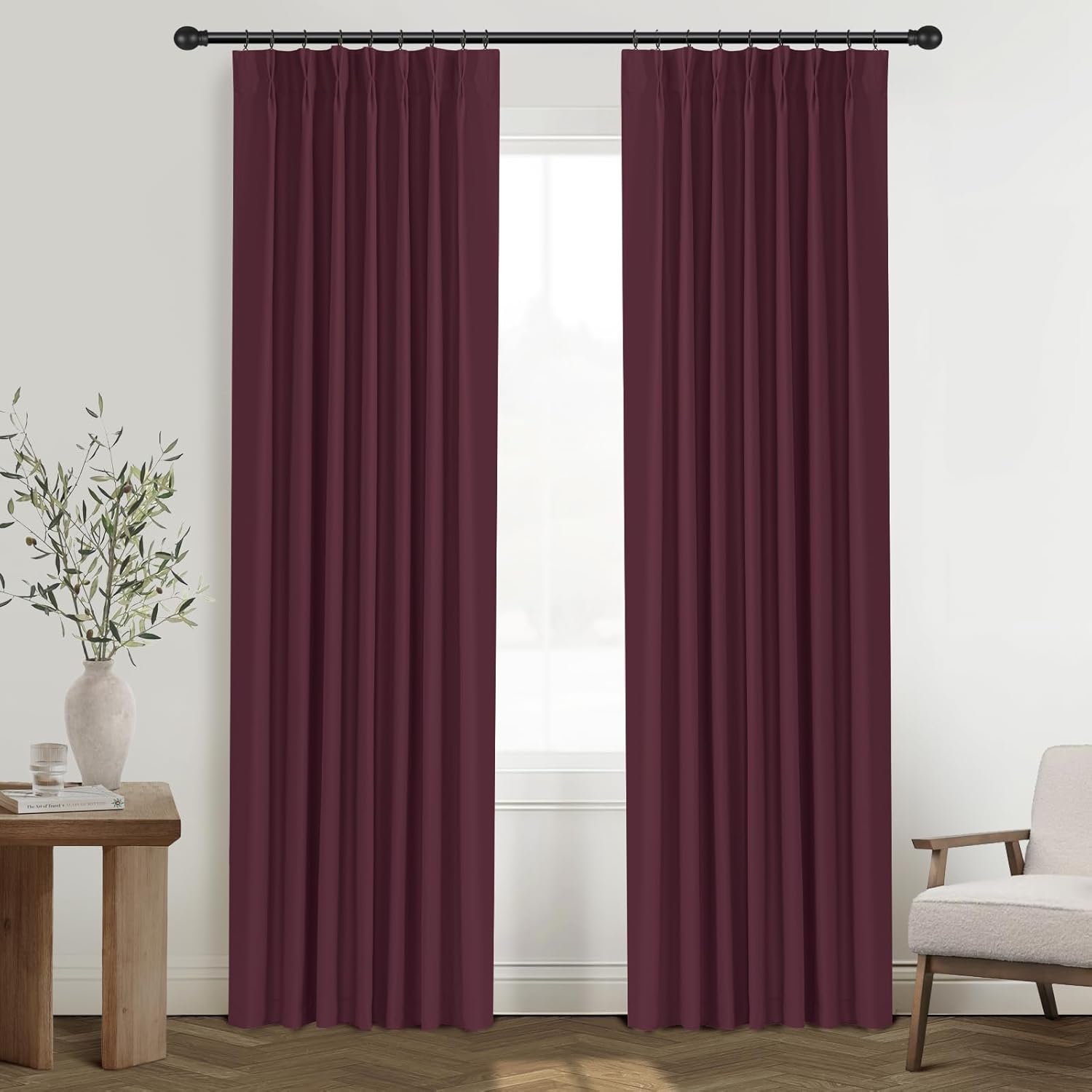 Amazon.com: CAPALOCA Pinch Pleated Curtains Blackout with Hooks, Pleat ...