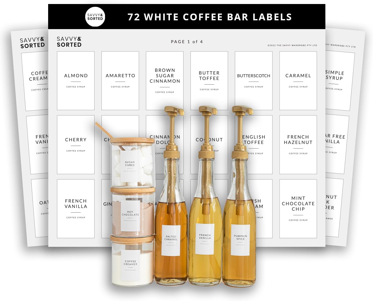 Amazon.com: SAVVY & SORTED Coffee Bar Essentials Labels Stickers | 72 ...
