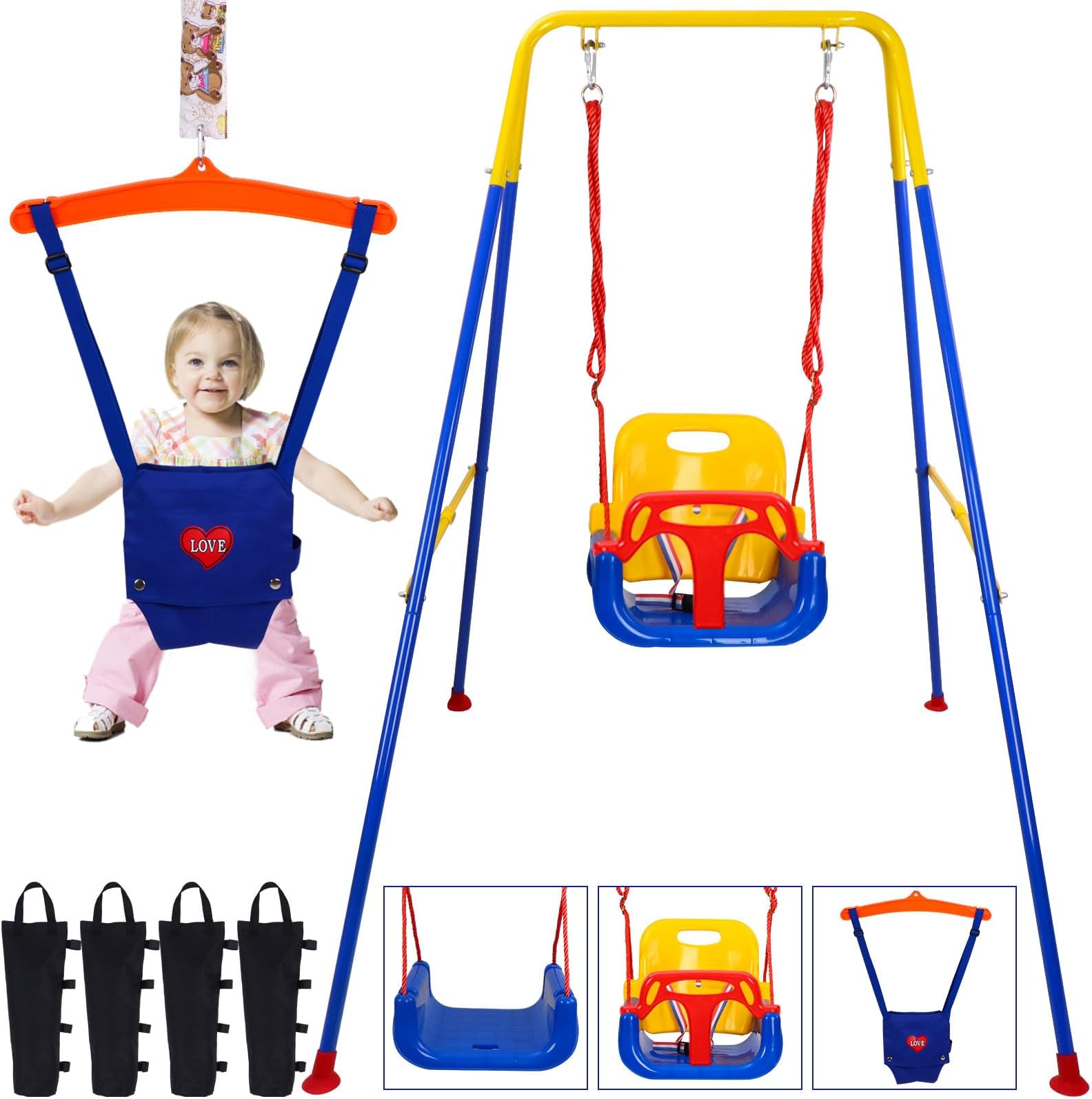 Amazon.com: 3-in-1 Toddler Swing Set with Baby Jumper for Backyard,Baby ...
