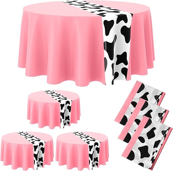 Amazon.com: Moukeren 3 Pcs Cow Print Tablecloth 84 Inch Round ...