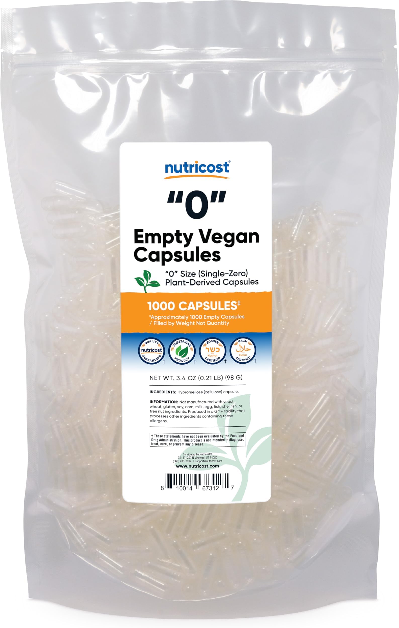 Amazon.com: Nutricost Empty Capsules Size 00 Vegan - 1,000 Clear Empty ...