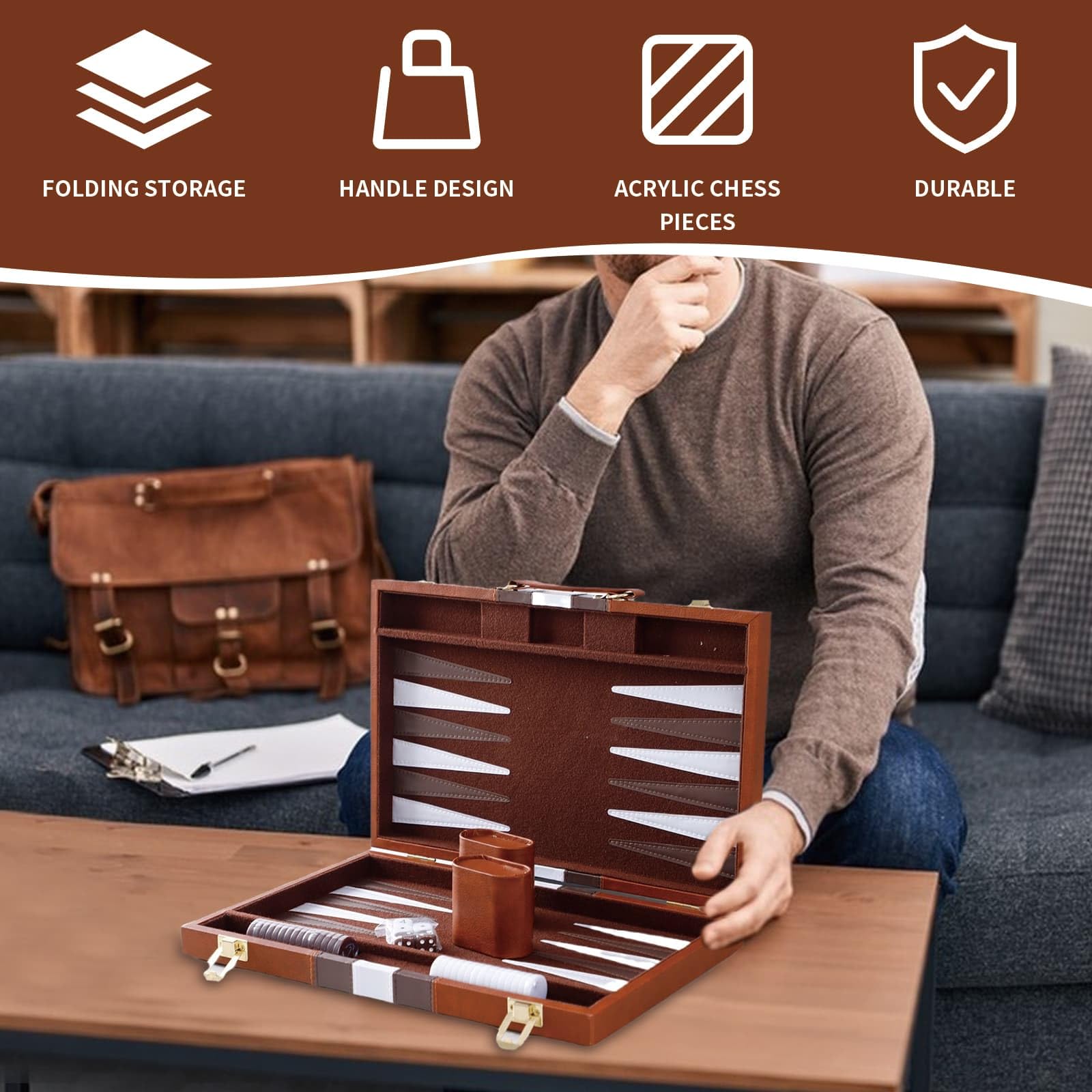 Eidoct Brown Classic Strategy Backgammon Set, 2 Players, Adults ...