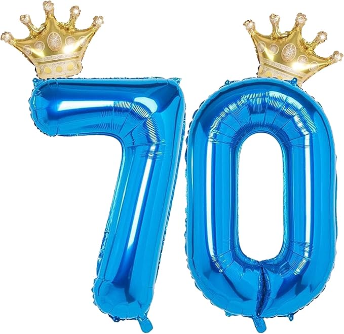 Amazon.com: 70 Number Balloon Blue 40 inch Big Foil Crown Helium 70th ...